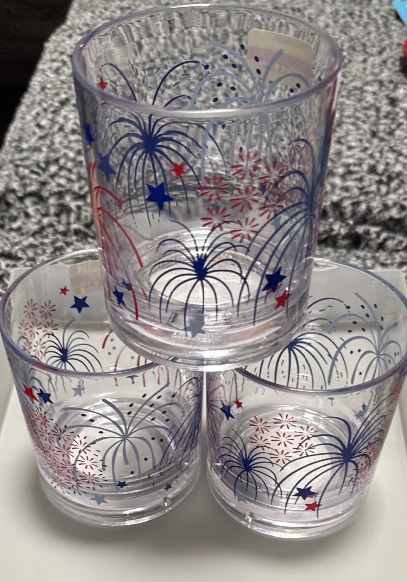 13 Oz Acrylic Fireworks Old Fashion Drinkware, July 4th Set Of 3