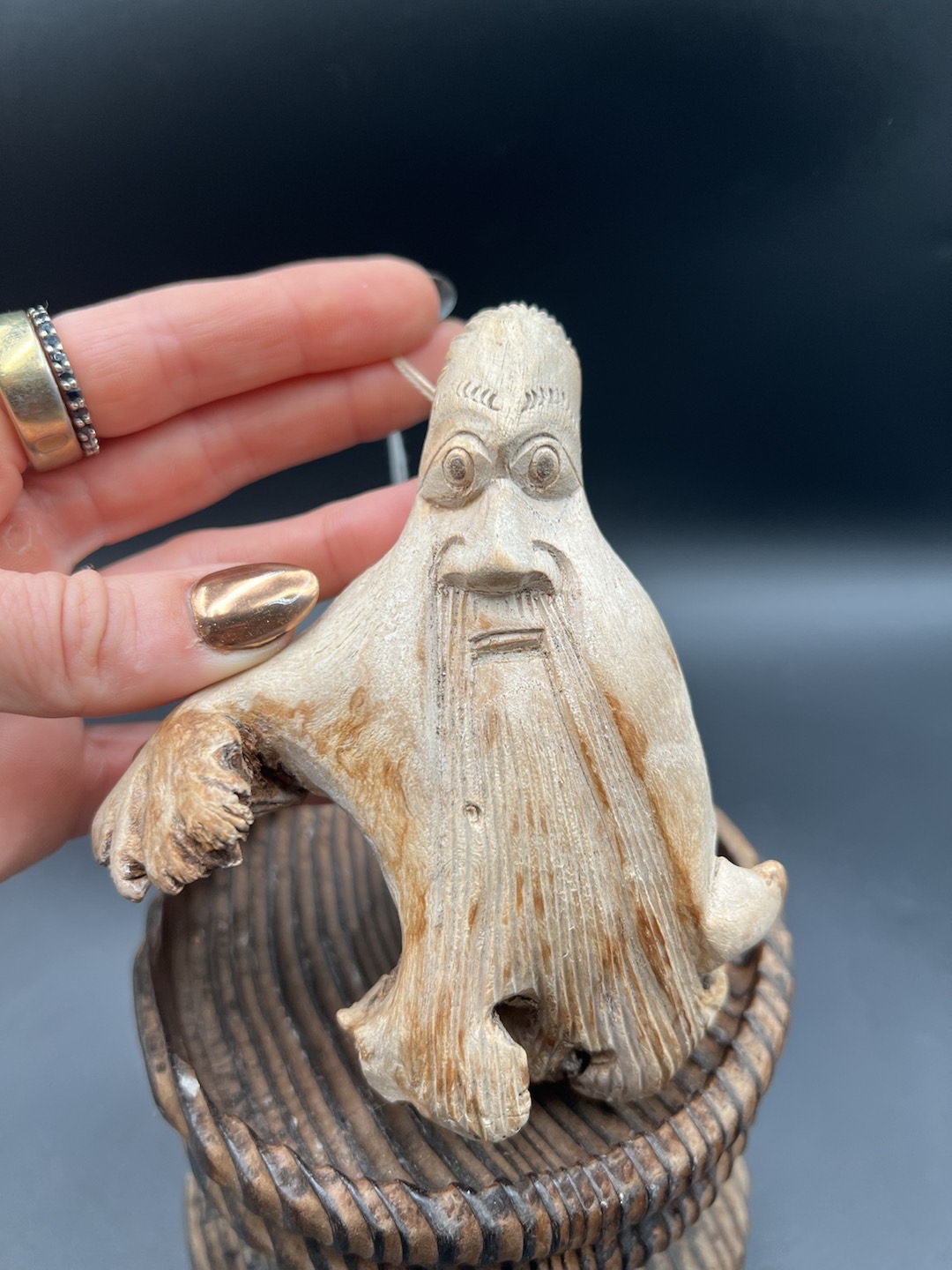 Carved Grumpy Grandpa In Burl Wood - Hanging