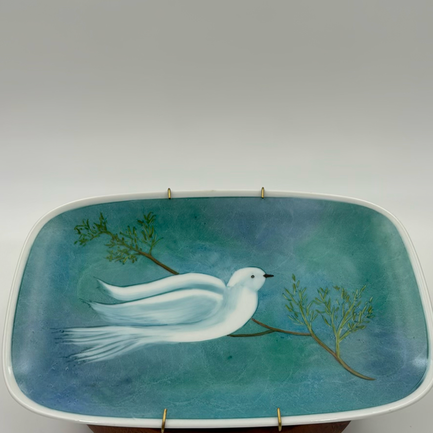 Beautiful Hand Painted Dove Plate On A Plate Holder Has An Artist Signature