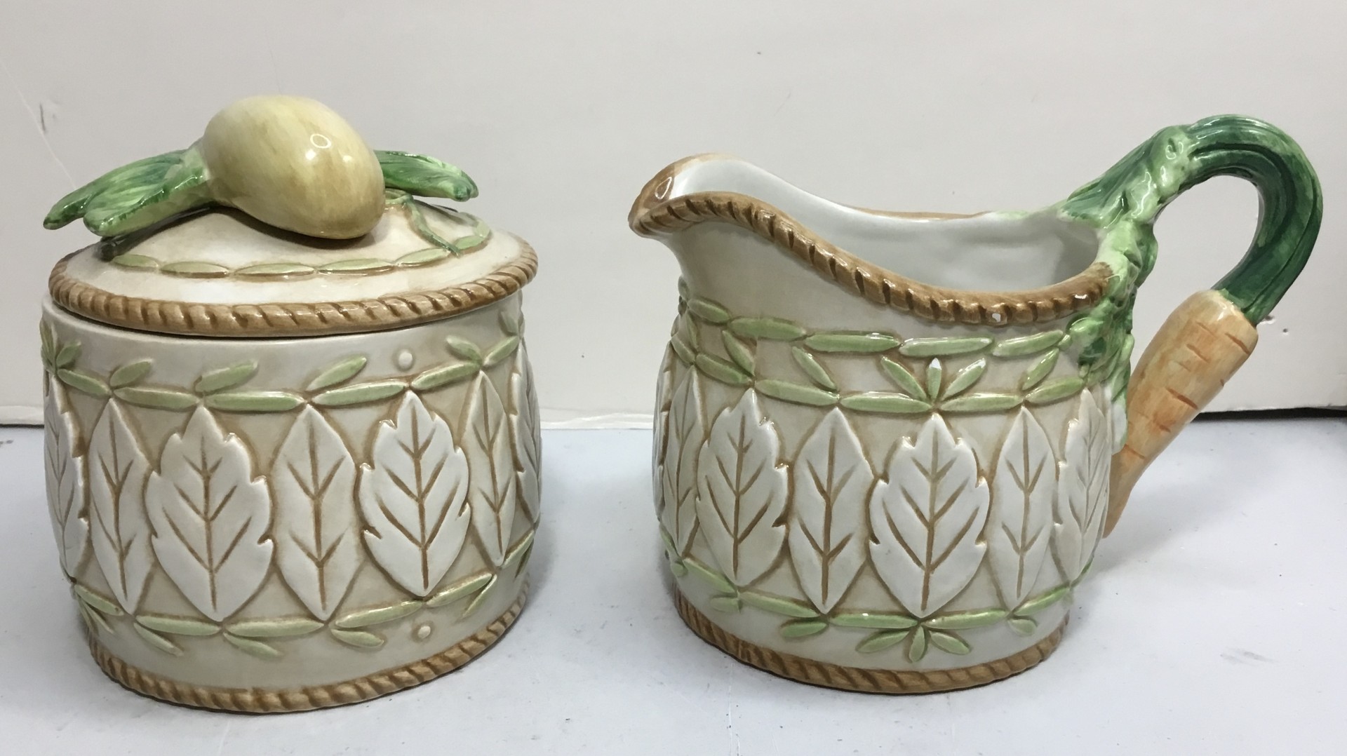 Fitz & Floyd Le Canard pattern, cream & sugar set, vintage china