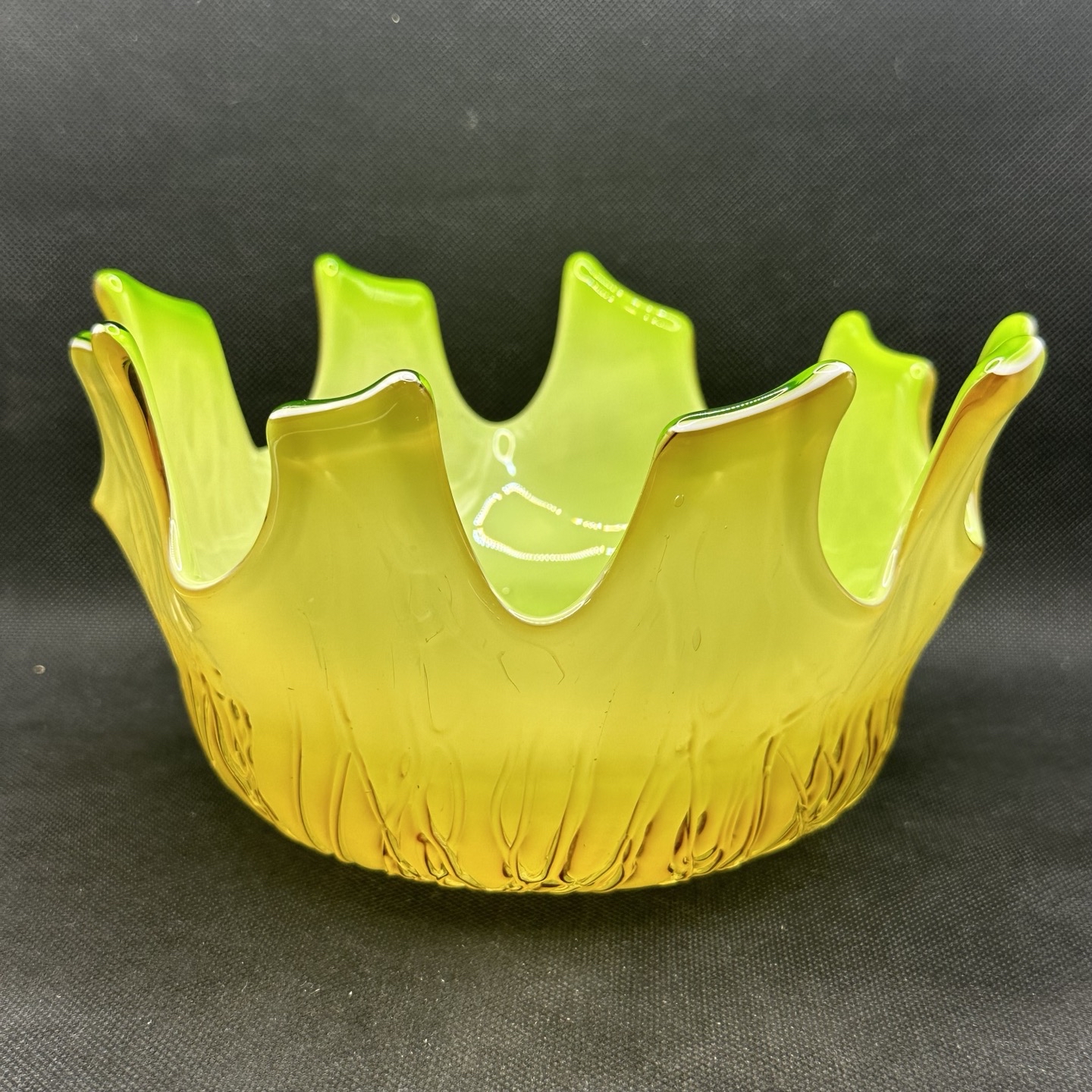 #196 Art Studio Glass Bowl, Double Walled, 9 Fingers, Yellow And Green ...