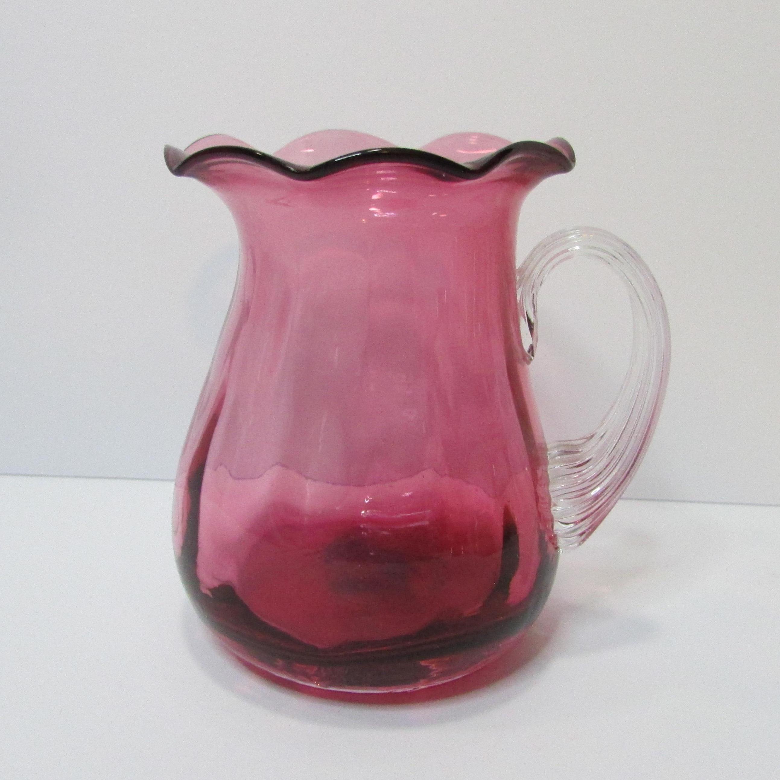 vintage Pilgrim Glass cranberry small pitcher scalloped edge 3 3/4" tall