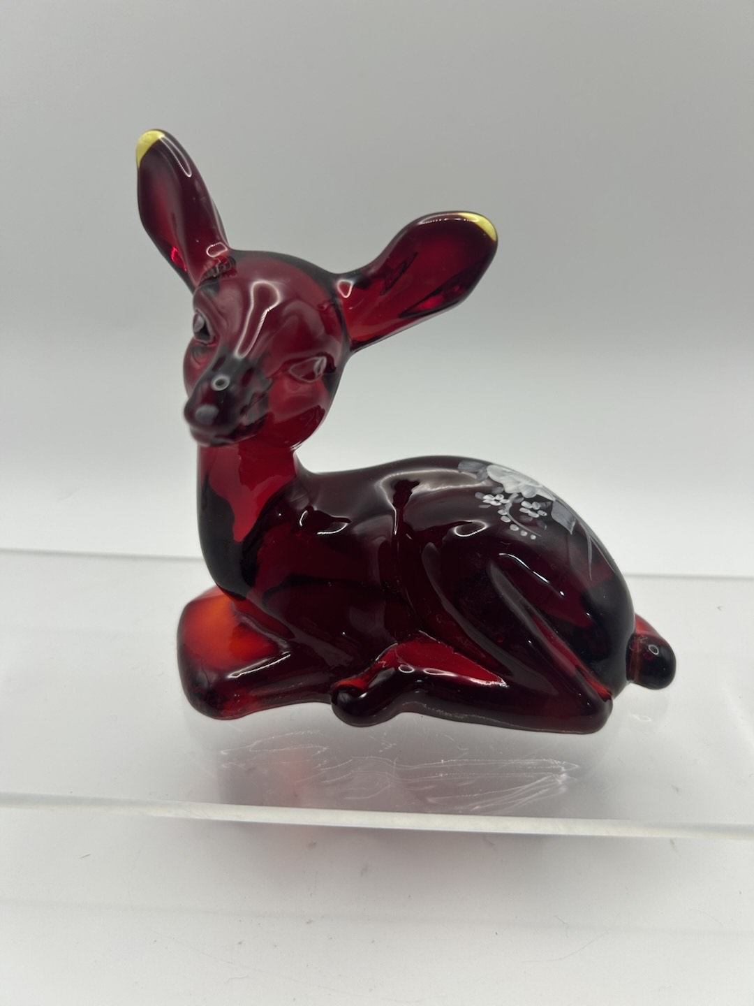 Fenton Ruby Red Fawn Hand - Signed - Hand Painted