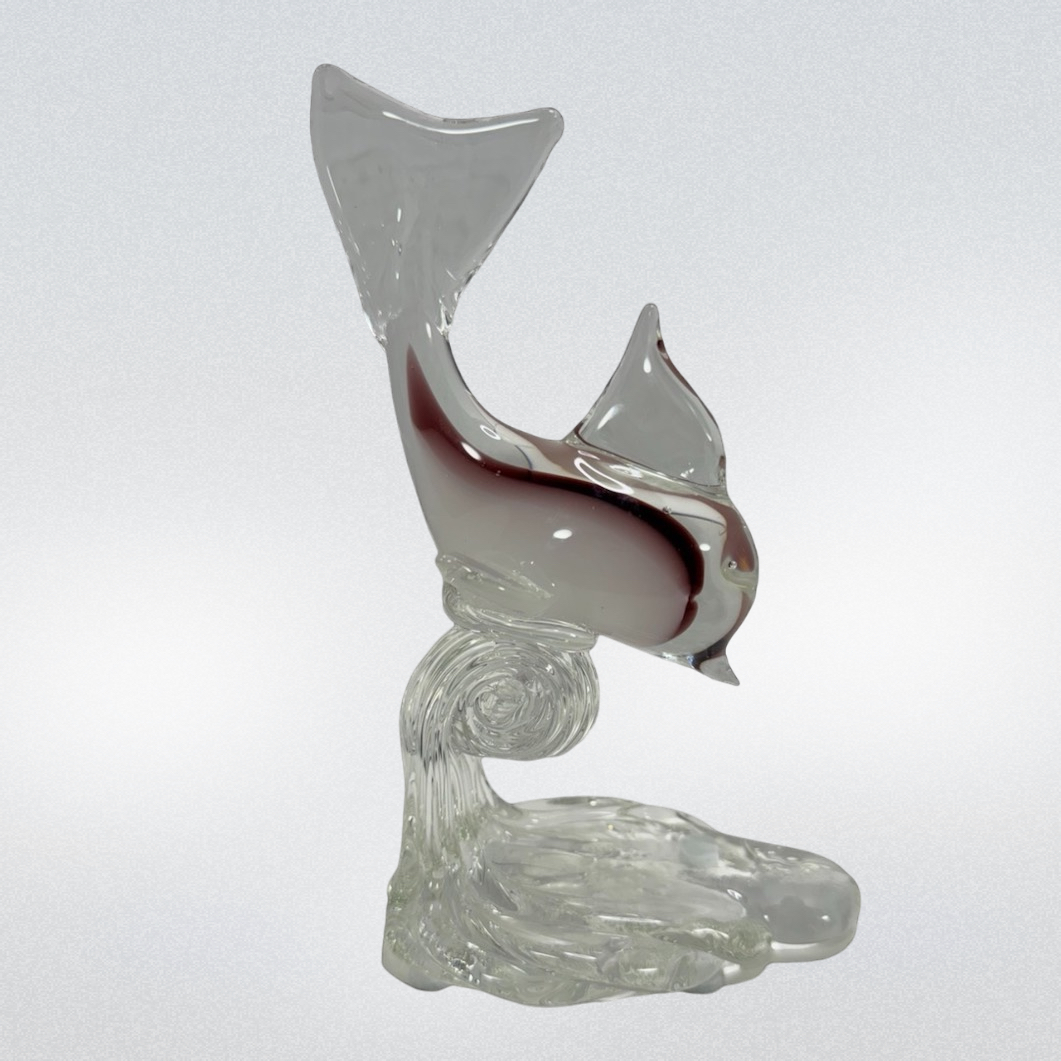 Beautiful Art Glass Dolphin Riding a Wave- Clear with White and Purple ...