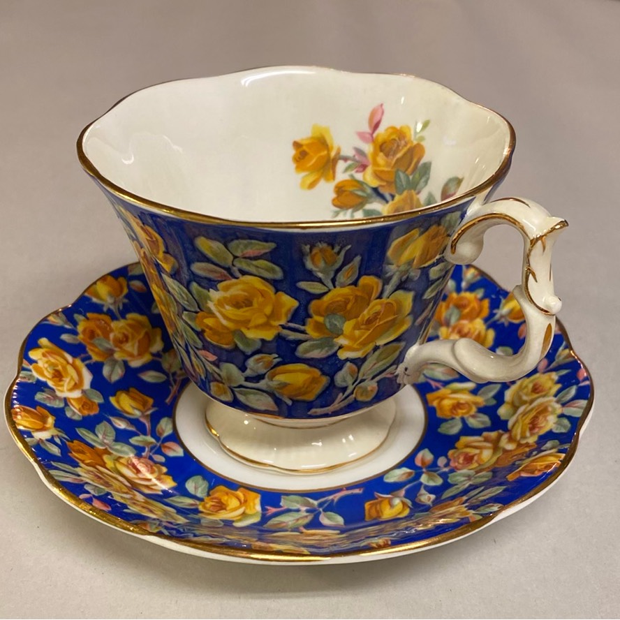 #1717 Royal Albert, Blue Floral Gilt Trim, Footed Teacup And Saucer ...