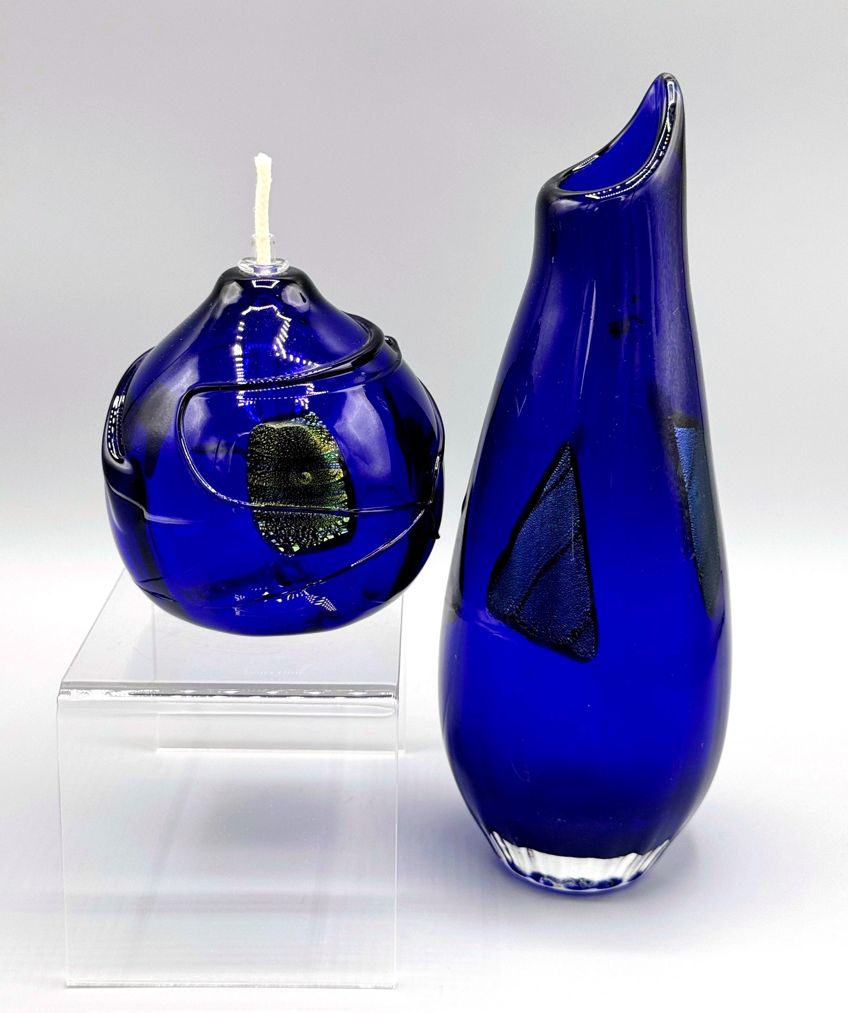 001 Anne Corcoran Nourot Glass Studio USA Blue Dichroic Glass Vase ...