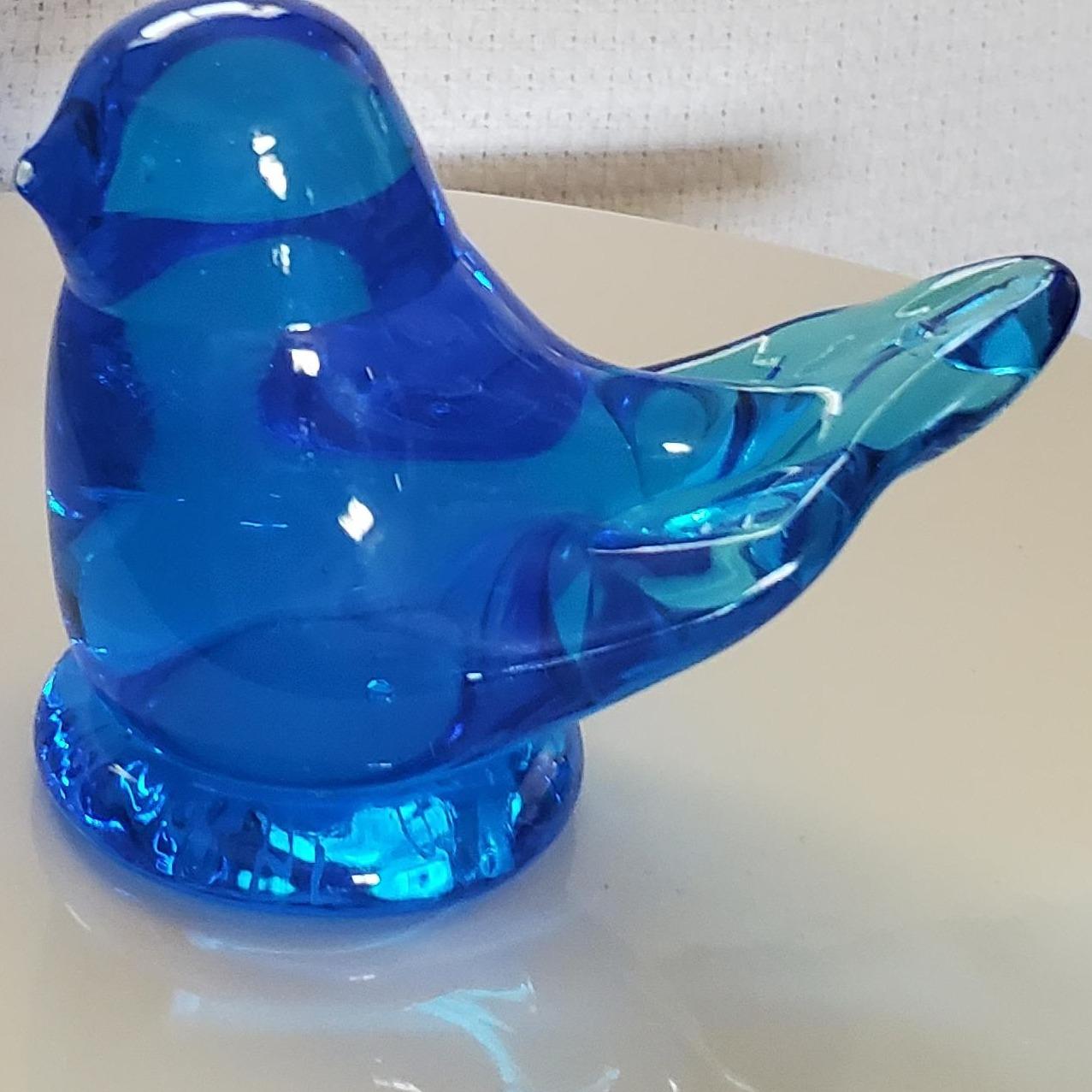 Blue Bird Of Happiness Glass Figurine
