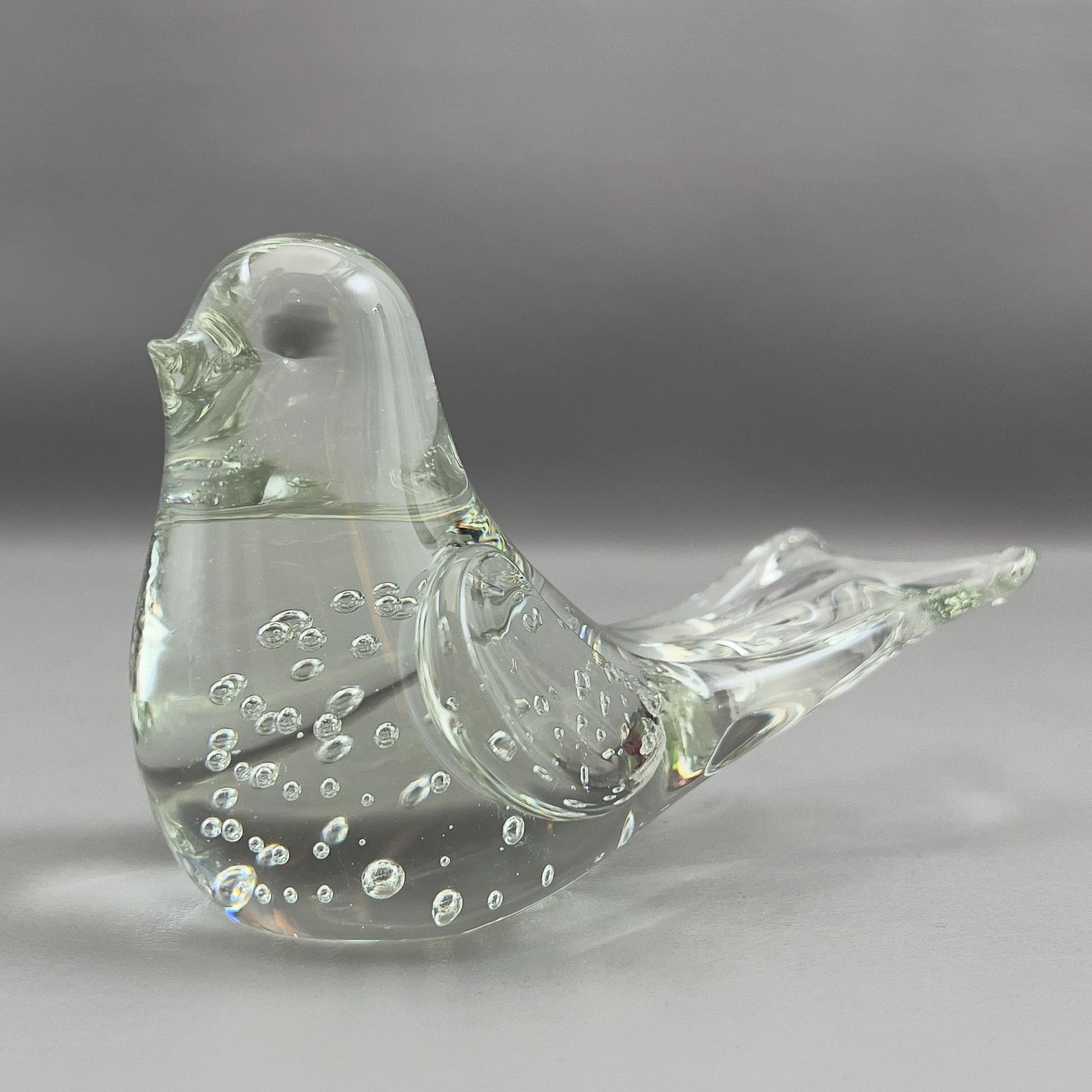 Vintage Art Glass Bird Paperweight Figurine With Bubbles Clear 5"X3.5"