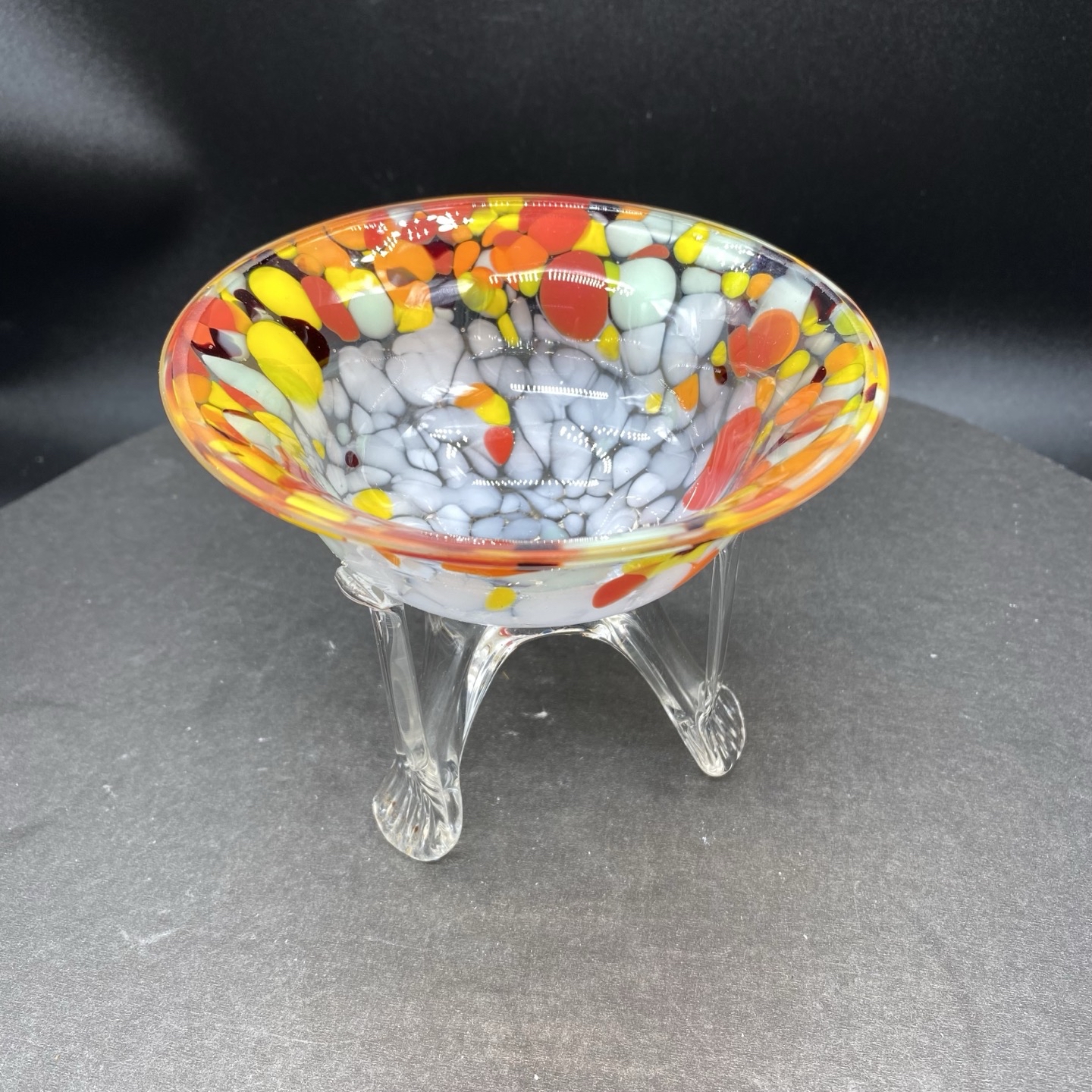 Franz Welz Art Glass Antique Multicolour Speckled tri-footed Bowl