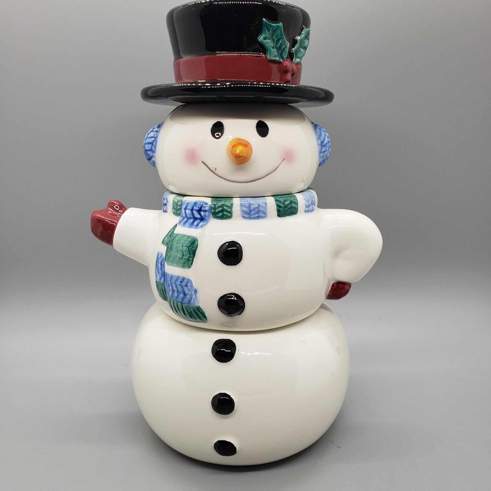 Hallmark 4 in 1 Stackable Christmas Snowman Sugar Creamer Salt & Pepper Set