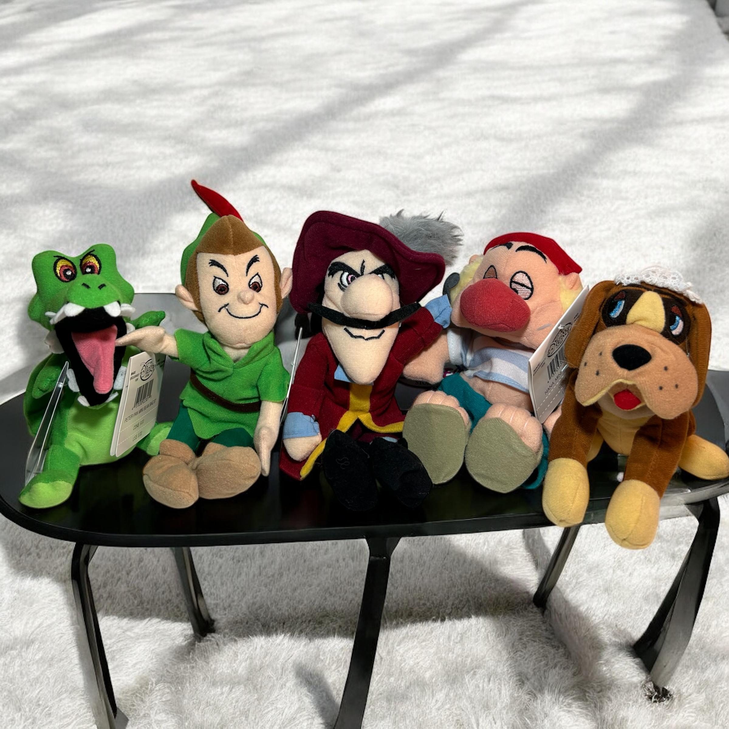 The Disney Store Peter Pan Lot Of 5 Bean Bag Plush Toys Captain Hook Nana