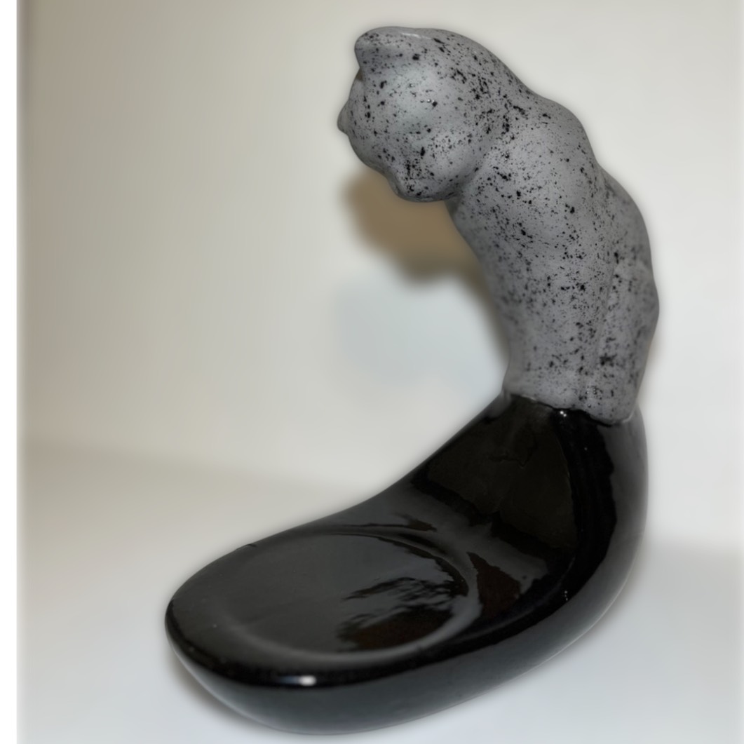 Royal Haeger Pottery Cat Looking in Fish Bowl Vase Ceramic Textured ...