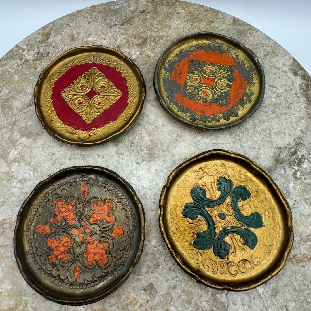 Set of 4 Florentine Hand Painted Coasters Made in Italy