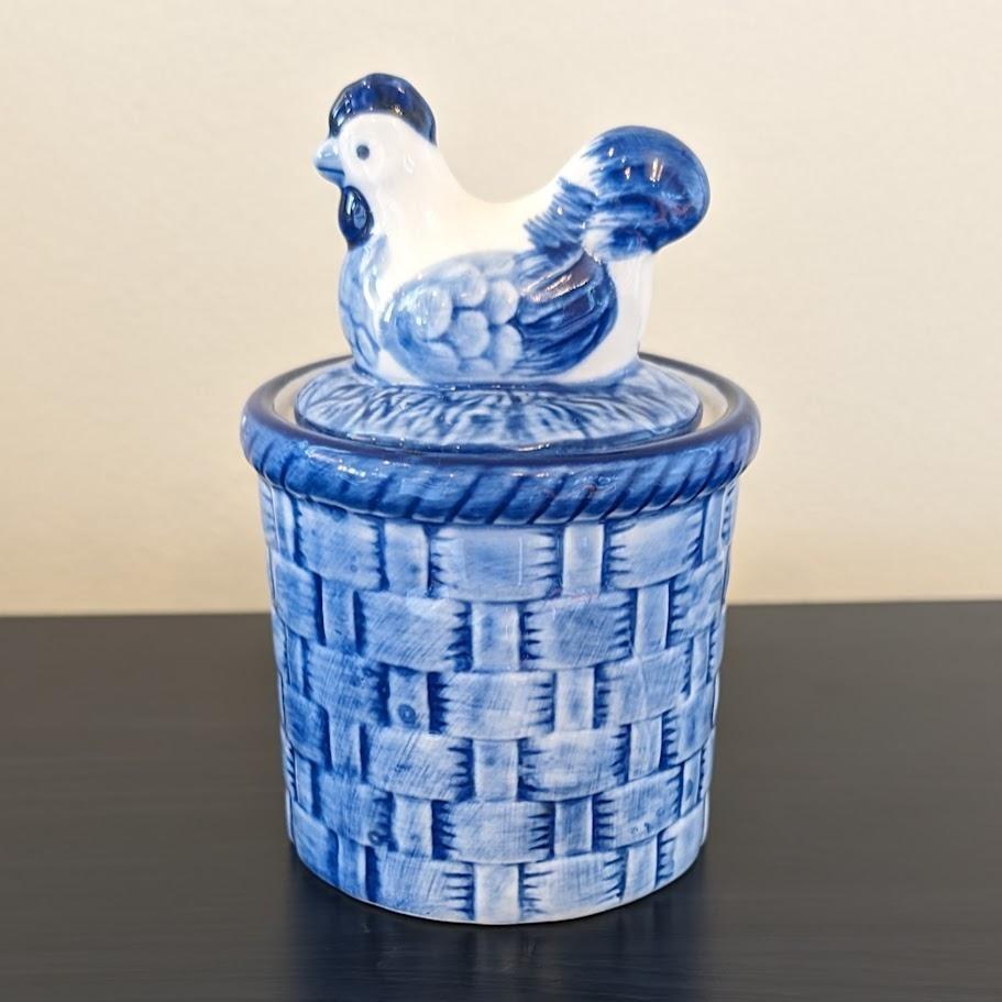 Vintage Handpainted Delft Blue Hen Chicken on a Basket Sugar/Jam ...