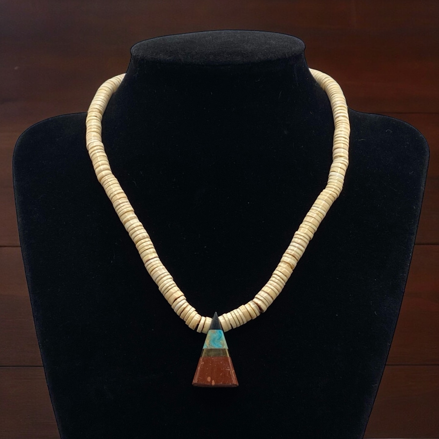 Native American Artisan Shell & Triangular Turquoise & Red Stone Inlay ...