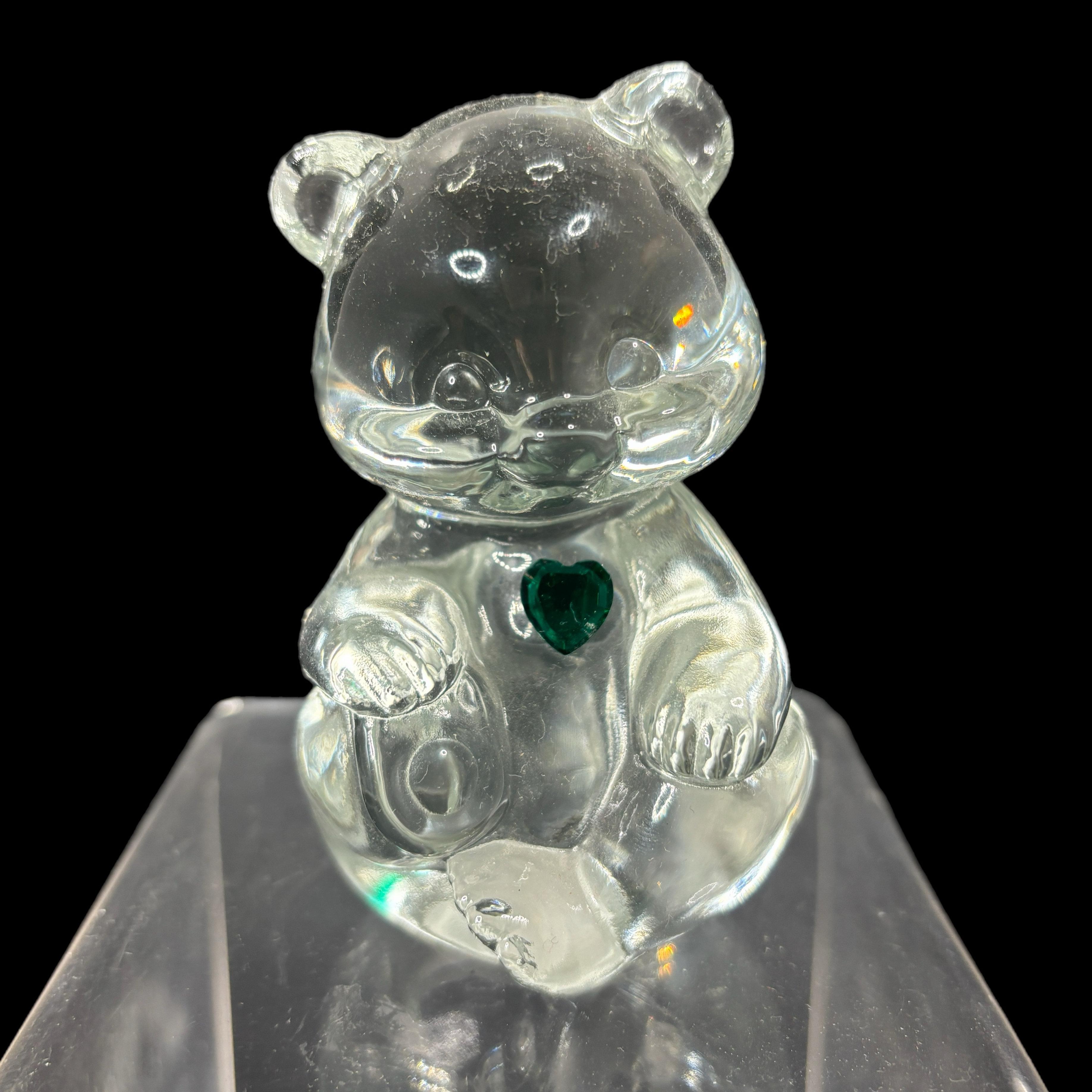 Fenton May Birthstone Bear Crystal Figurine Glass Emerald Heart Made ...