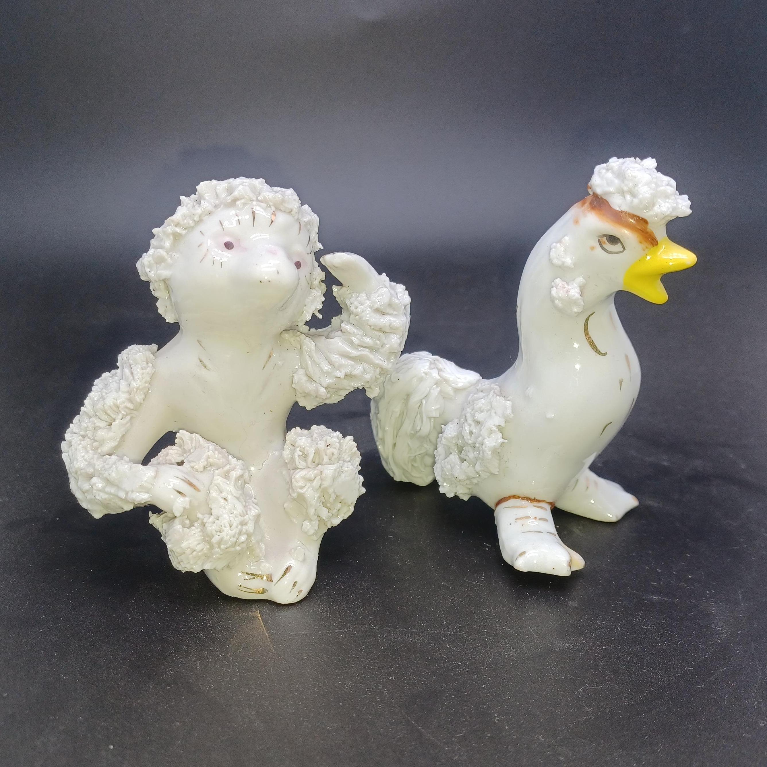 Vintage Nippon Yoko Boeki Spaghetti Monkey & Chicken figurines Japan MCM