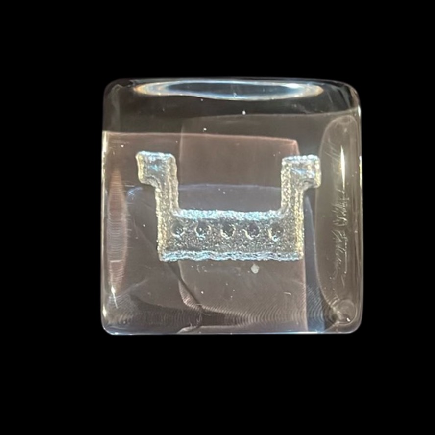 Glass Viking Ship Square Paperweight (Hadeland Norway (original sticker))
