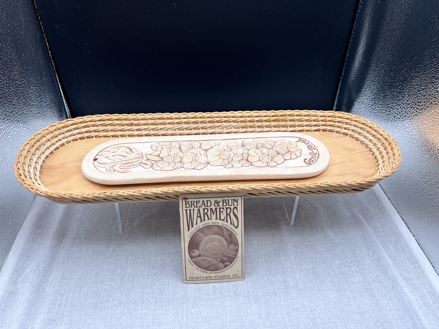 VINTAGE BREAD/LOAF WARMER STONE WITH BASKET