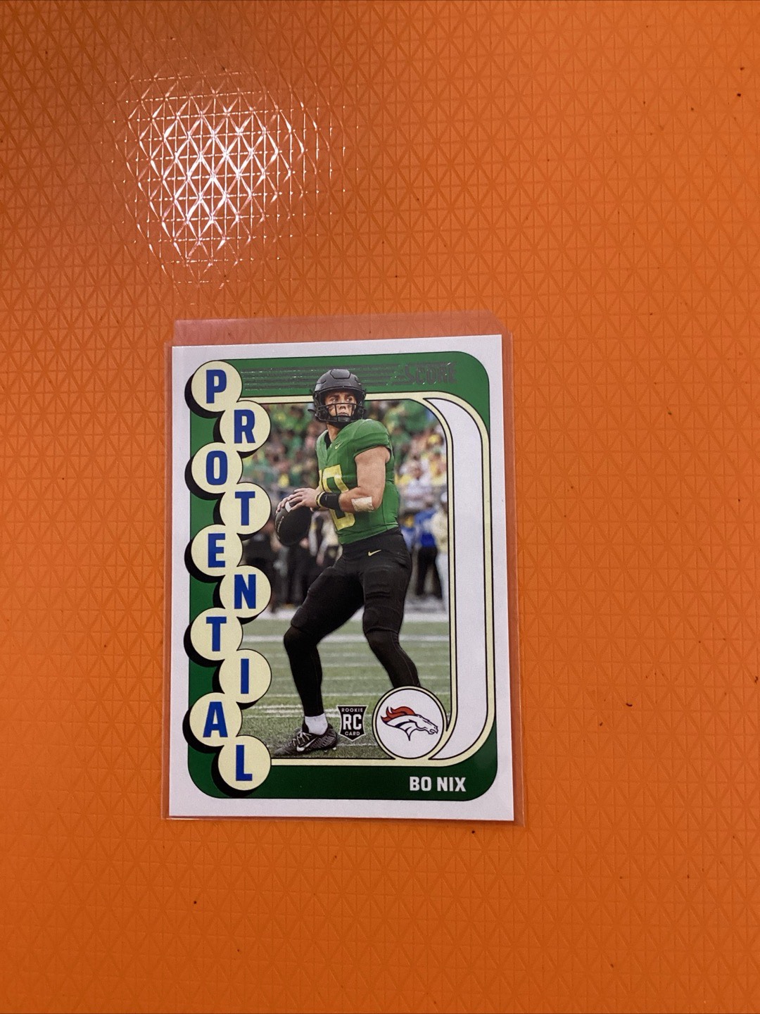 2024 Panini Score Bo Nix Protential Rookie Card (RC) NFL trading card