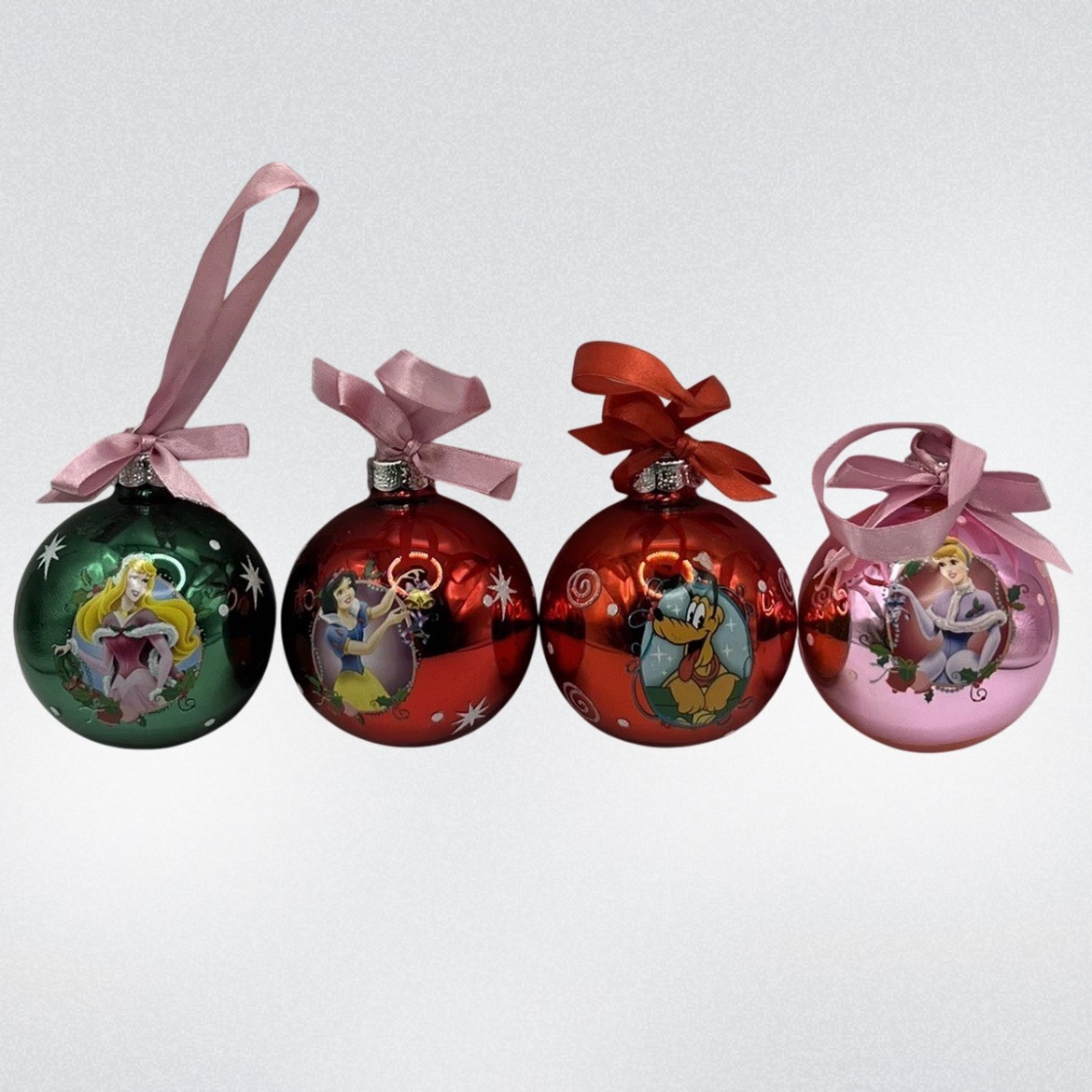 Set of 4 Disney 2.5" Blown Glass Ornaments Cinderella, Snow White ...
