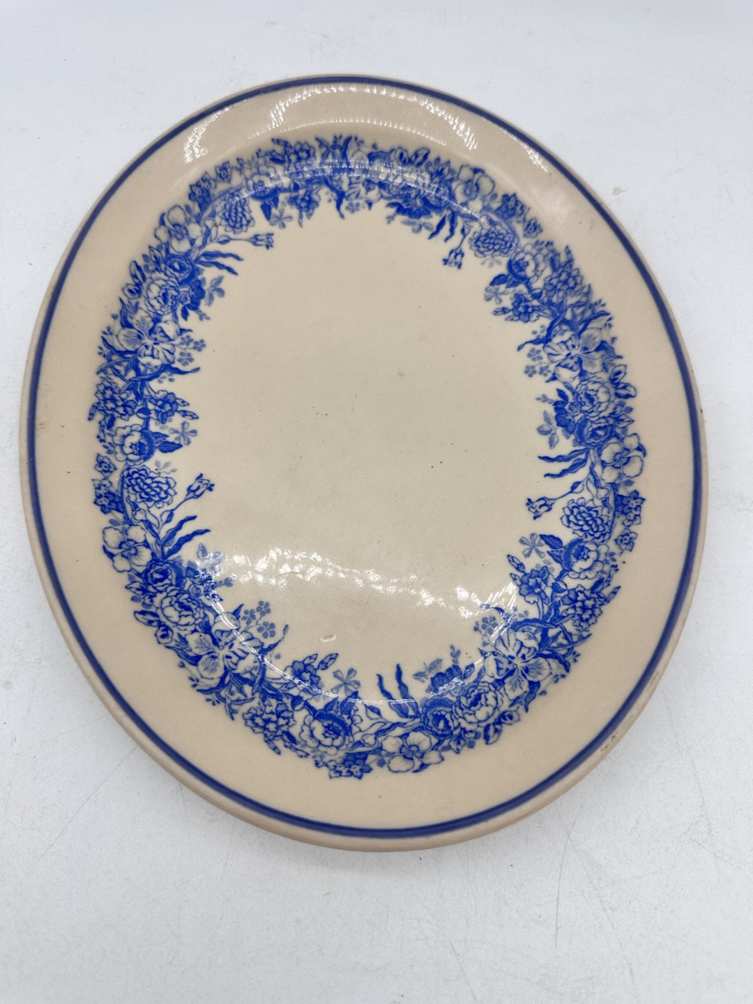 Vintage Shenango Inca Ware Oval Plate Blue Floral Border Stained ...