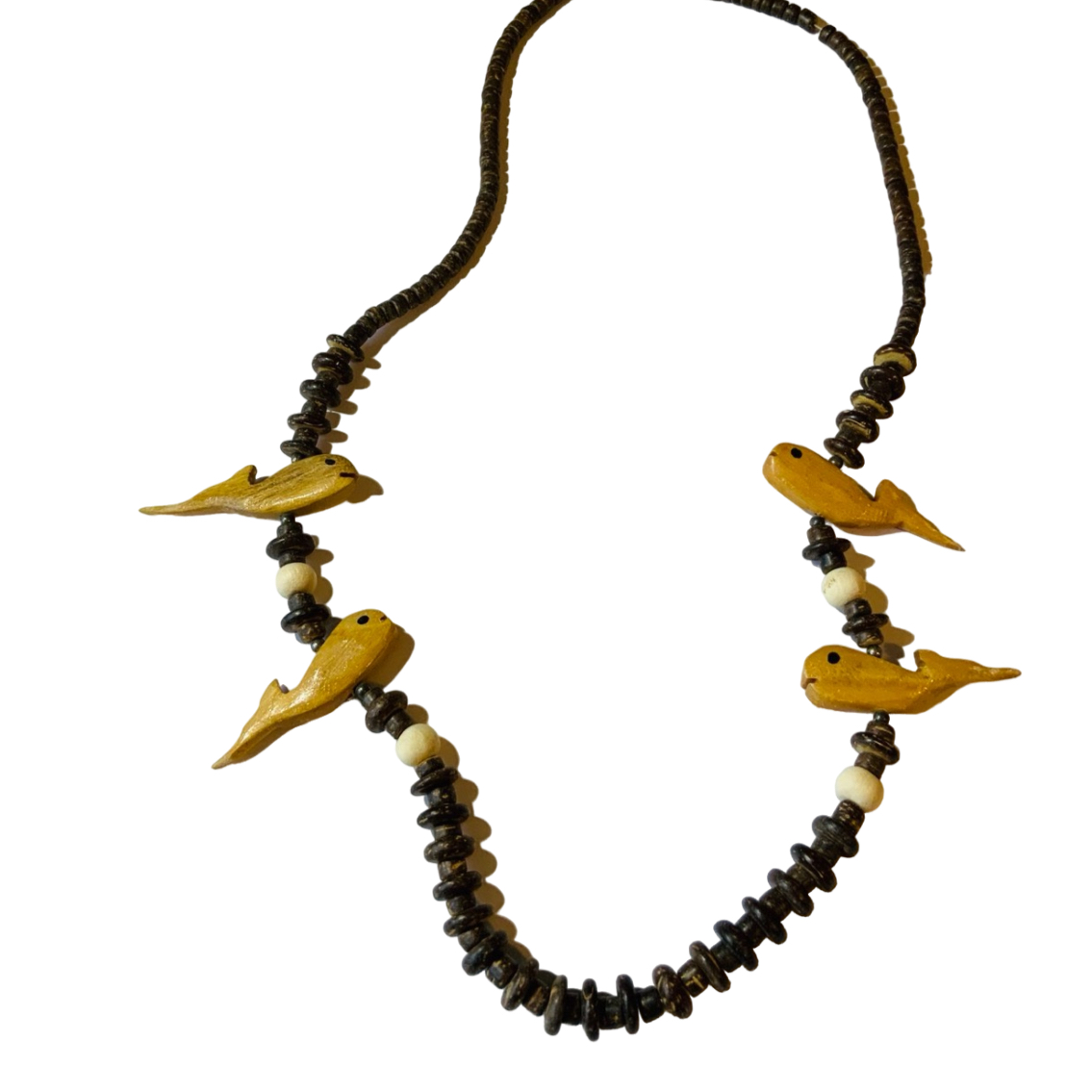 Niknax Zoo Vintage Carved Wooden Whales Necklace