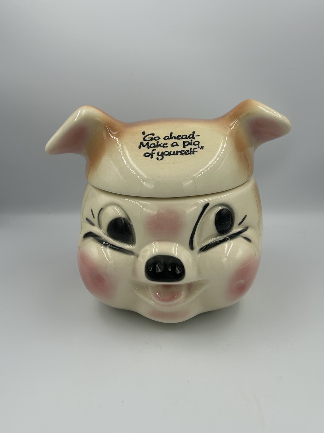 Vintage Cookie Jar Piggy “ Go Ahead, Make A Pig Of Yourself” Cardinal ...