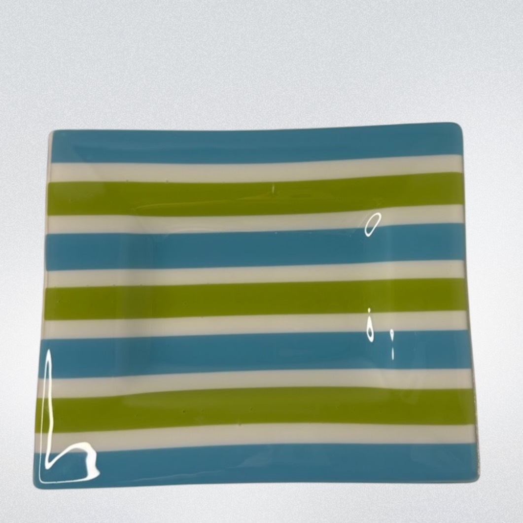 Hand Crafted Fused Art Glass Serving Tray Turquoise/white/Lime Green ...