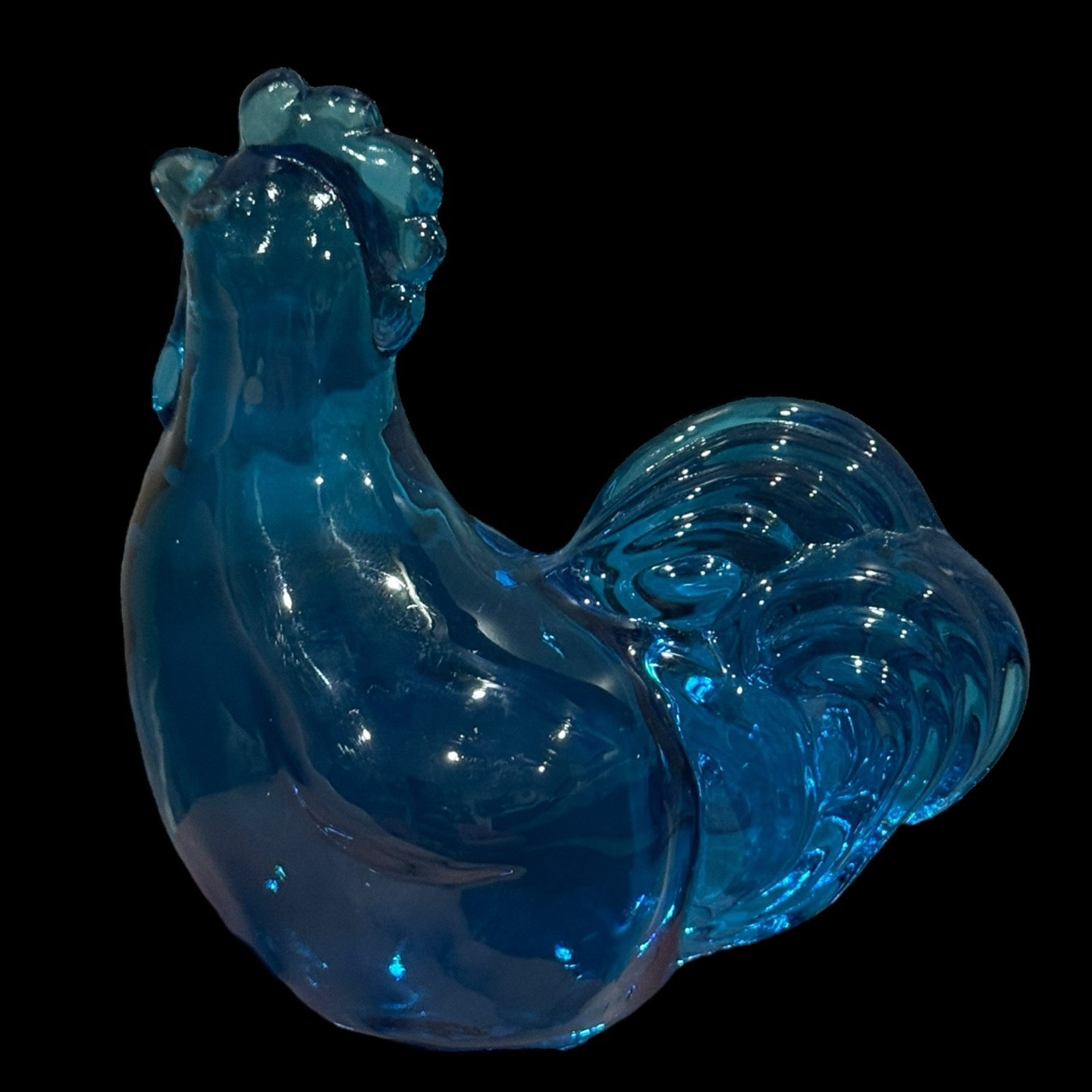 Fenton Glass Blue Rooster Chicken 3.5” UV Glow