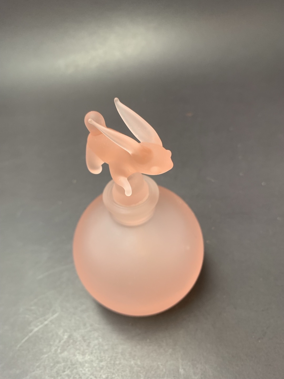 Vintage Frosted Pink Glass Bunny Perfume Bottle