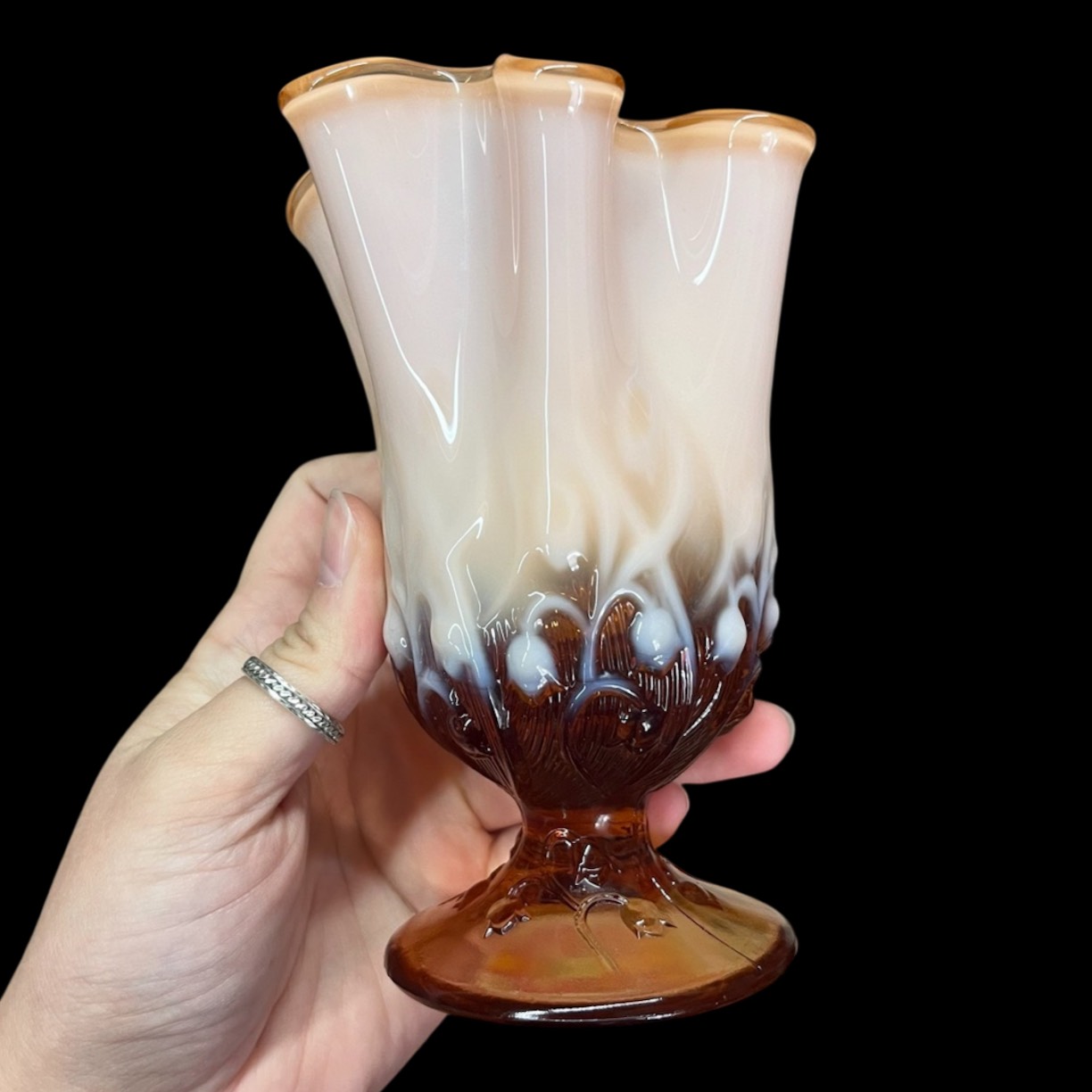 Fenton Cameo Glass Lily Of The Valley Handkerchief Vase, Fenton Lily Of ...
