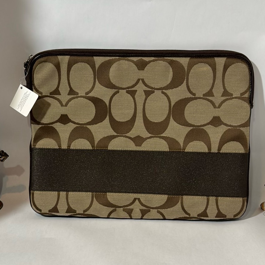Coach Signature Stripe Padded Tablet Sleeve Case F61716 Khaki Mahogany ...