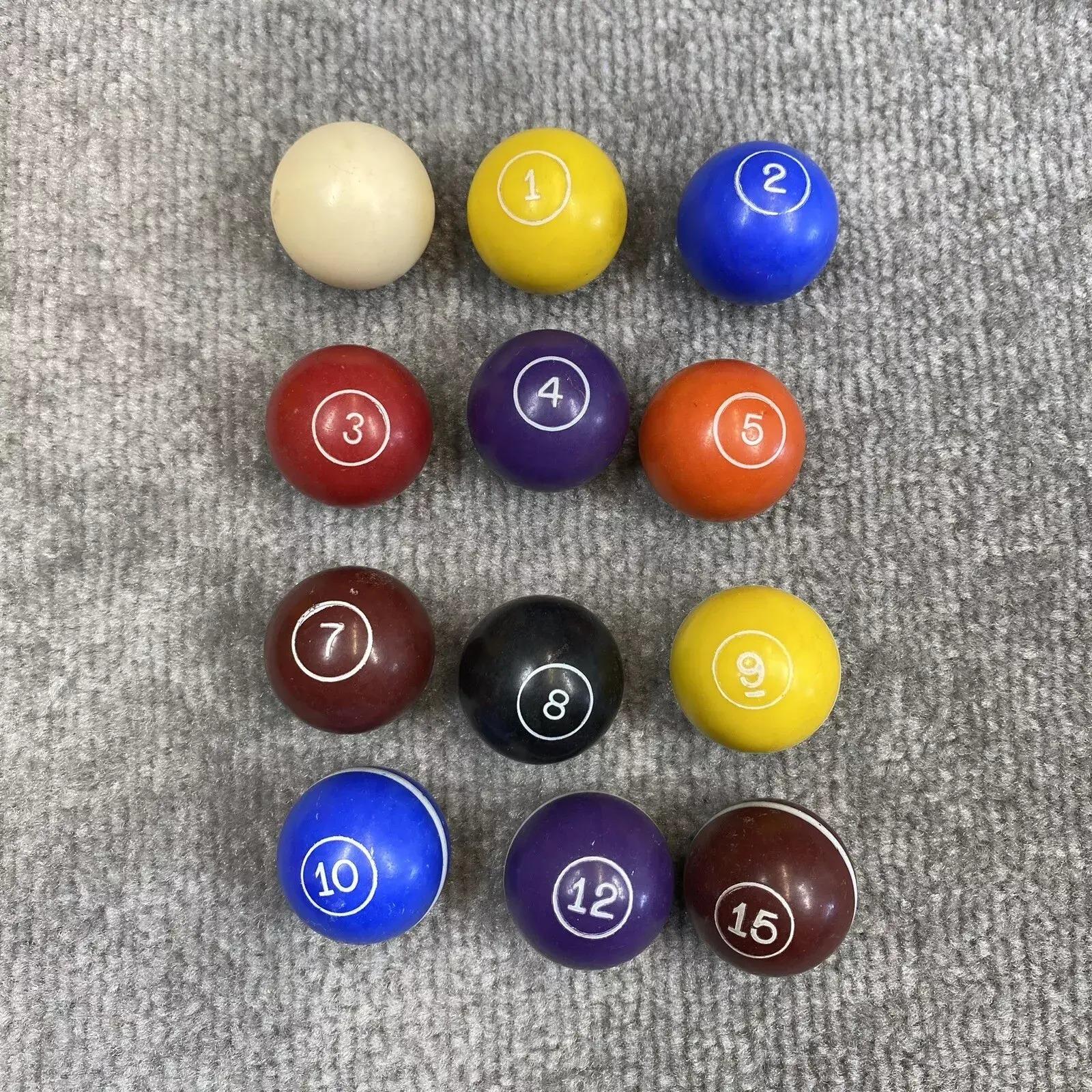 Vintage Mini Billiards Pool Balls Lot Of 12 Solid Stripes Cue 8 Ball 1 ...