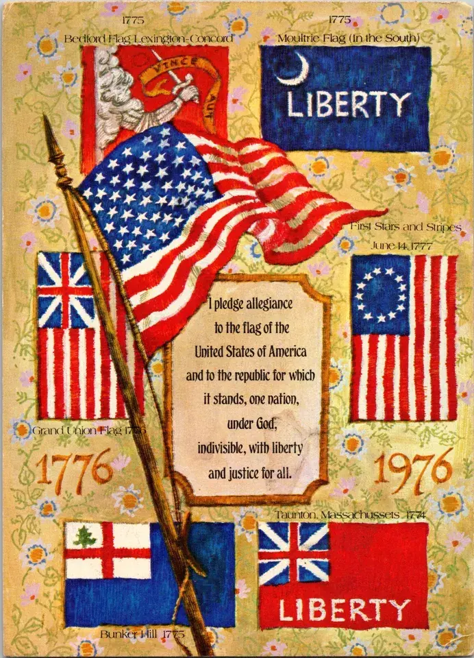 Postcard I Pledge Allegiance to the Flag Various American Flags ...