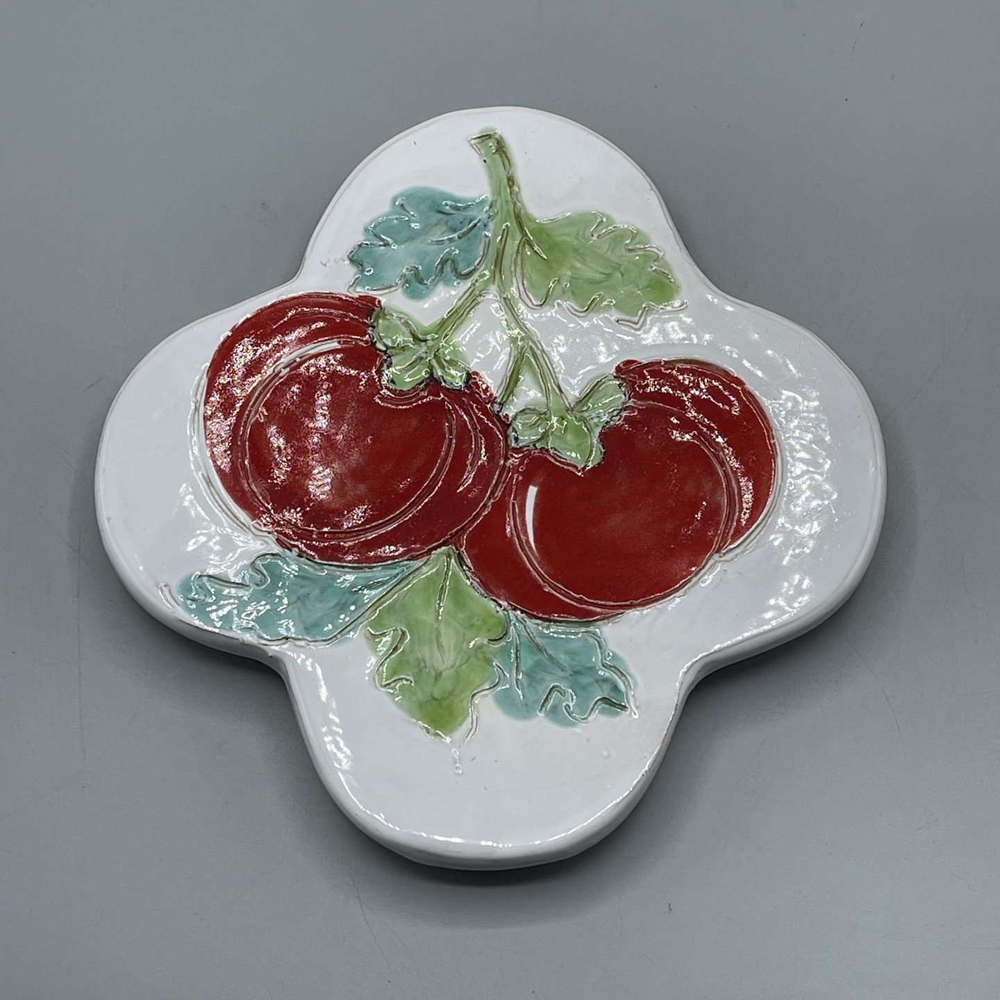Italian Pottery Trivet White with Tomatoes