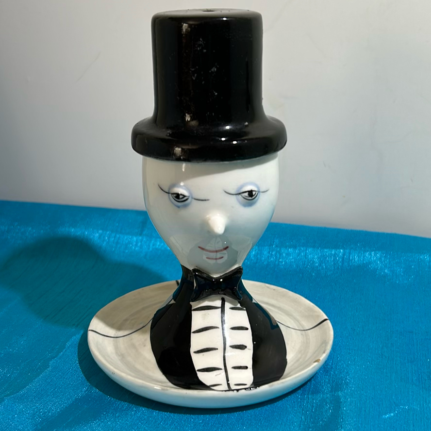 Napco Anthropomorphic Porcelain Mann Egg Cup With Top Hat Shaker Japan