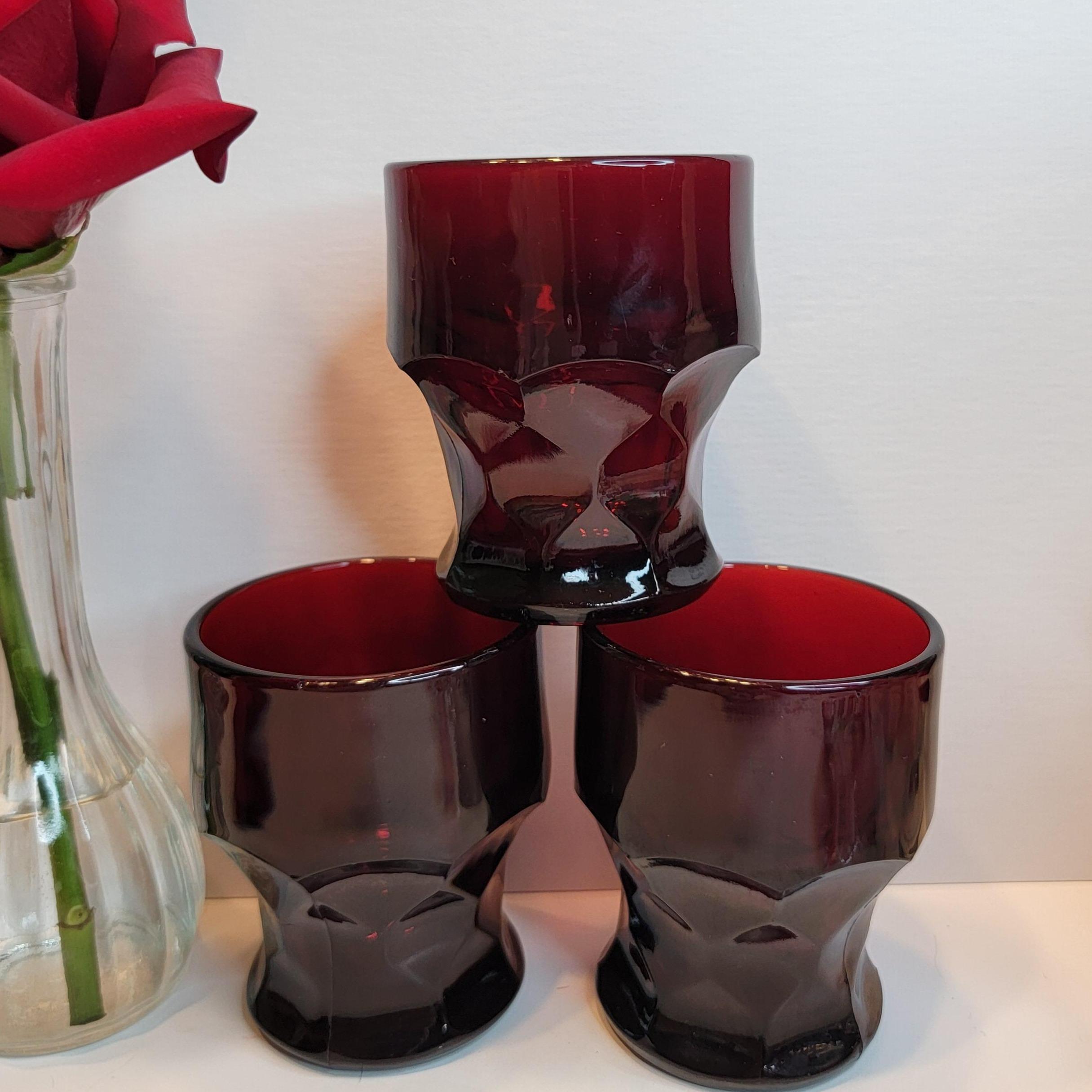 Vintage Royal Ruby Red Georgian Anchor Hocking 5oz. Glass Tumblers Set of 3
