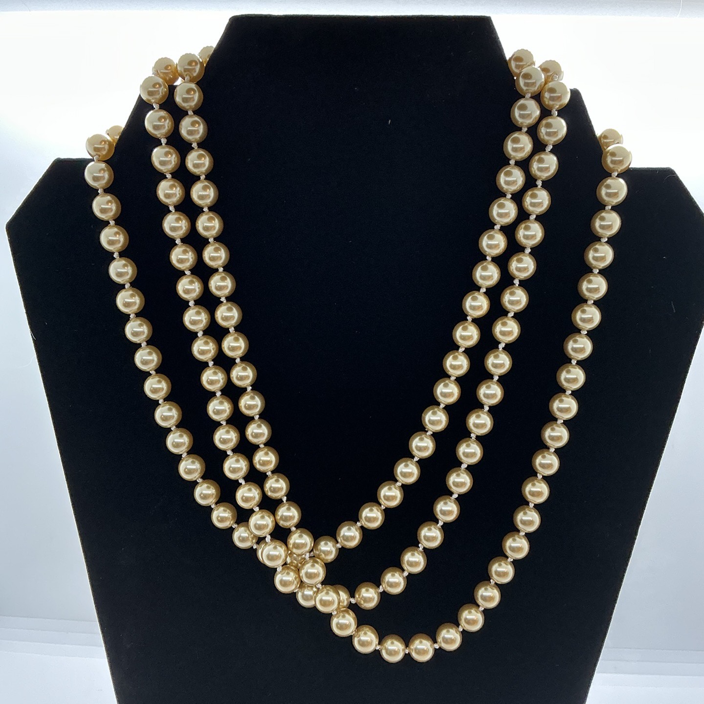 KJL Kenneth Jay Lane Faux Knotted Pearl 23k Plated Signature Necklace 3 ...