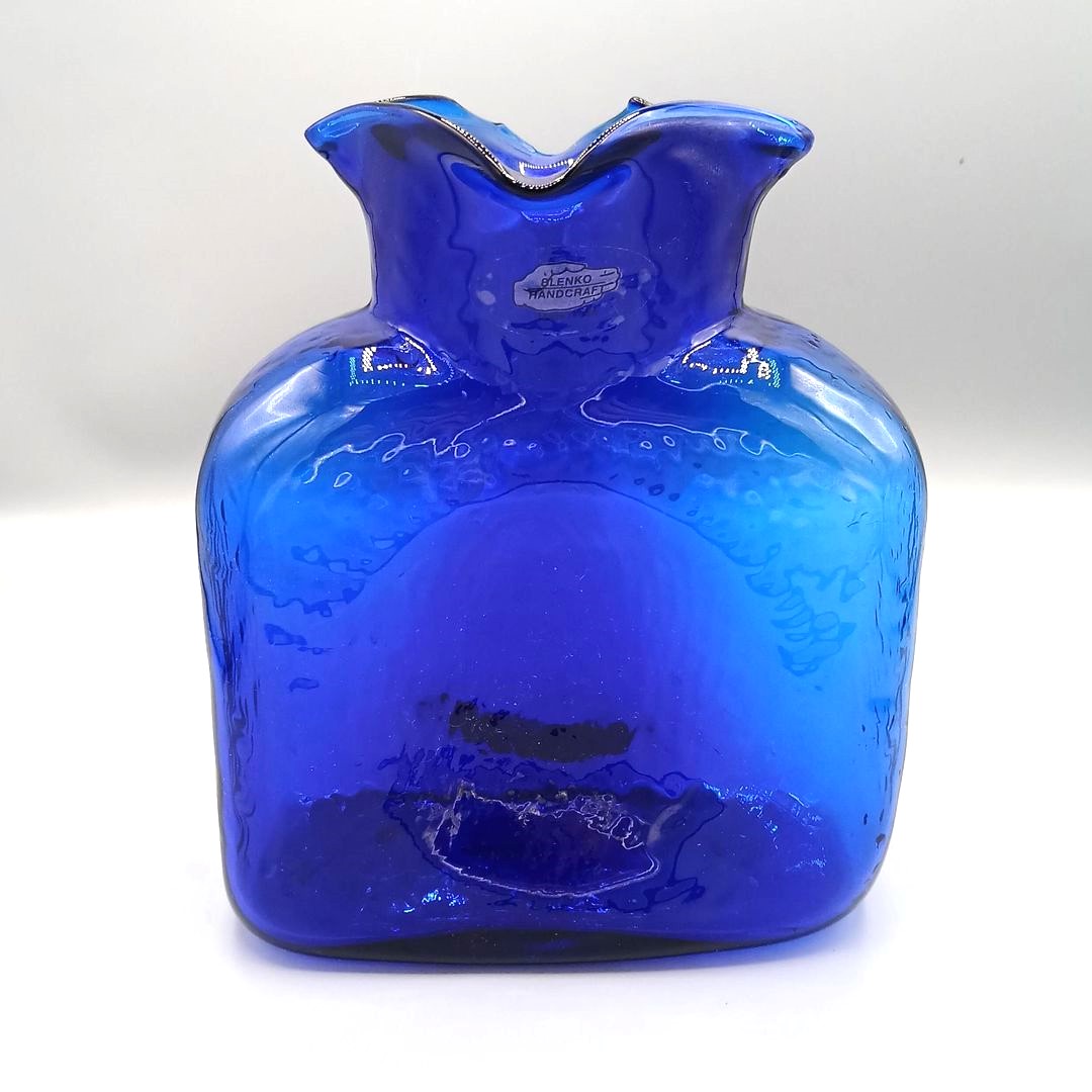 Blenko Quadruple Spout Cobalt Blue Pitcher, Signed 2014