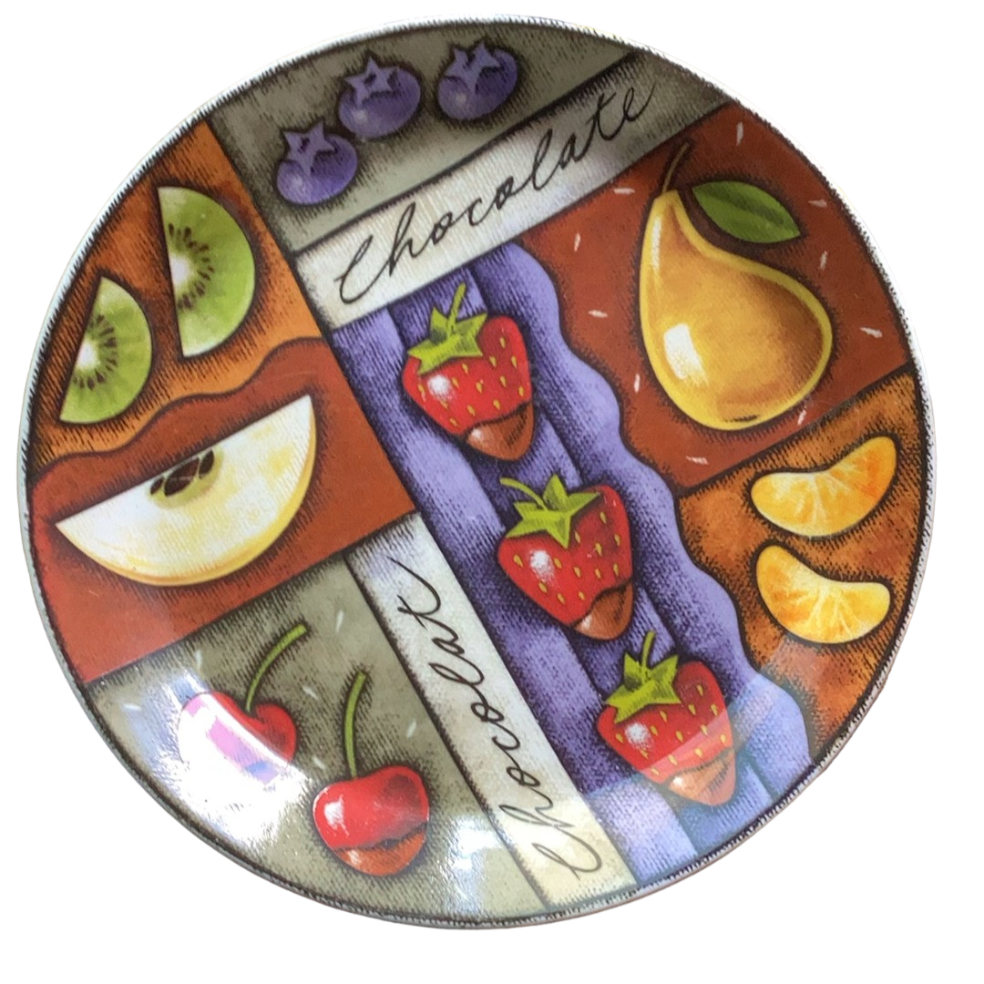 10. Set Of 4 Fruit And Chocolate Fondue Plates Illustrated By Lyse-Anne Roy