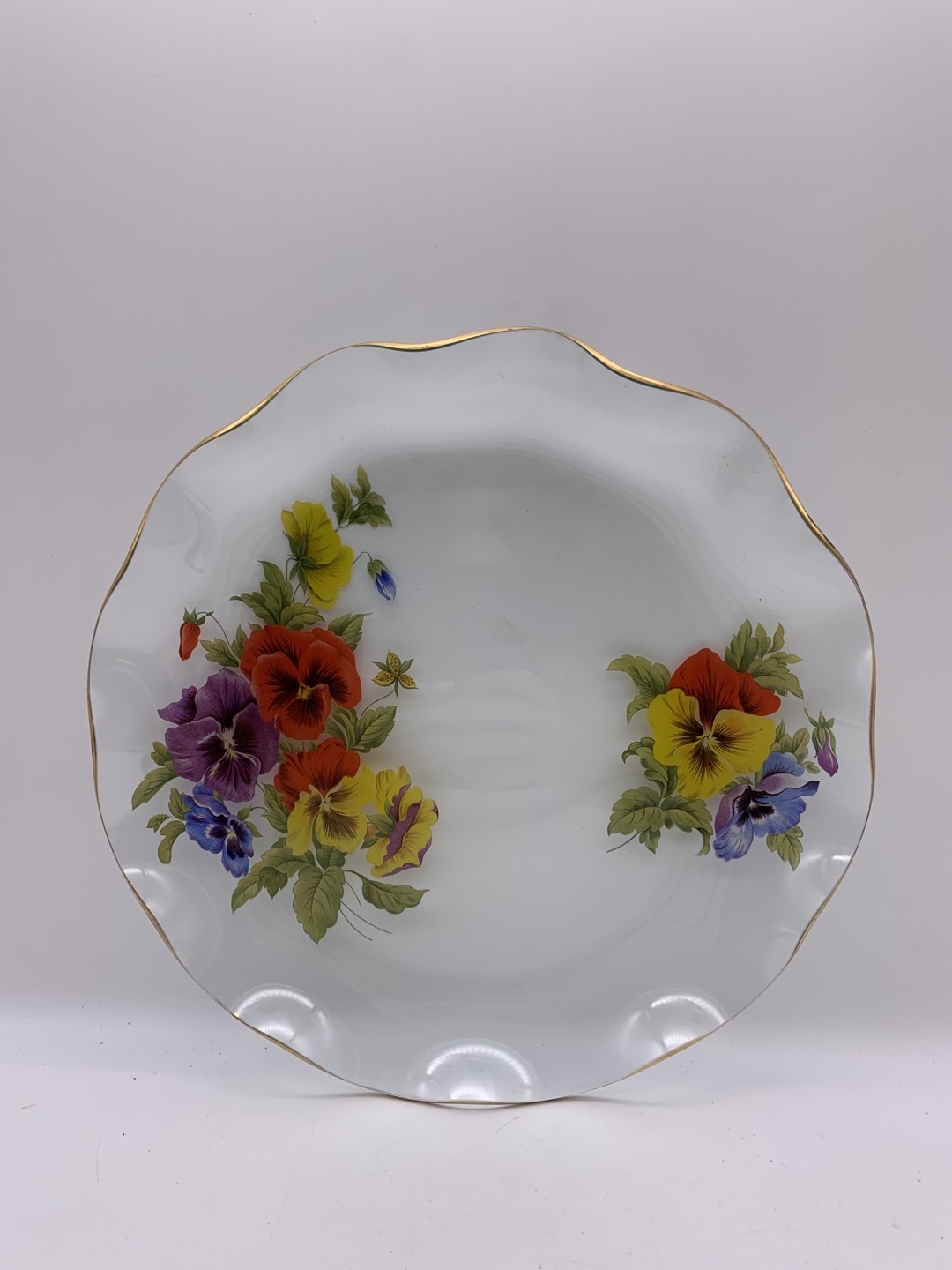 16. Pilkington Chance Ruffled Glass 8” Plate Poppy Design England Hand ...