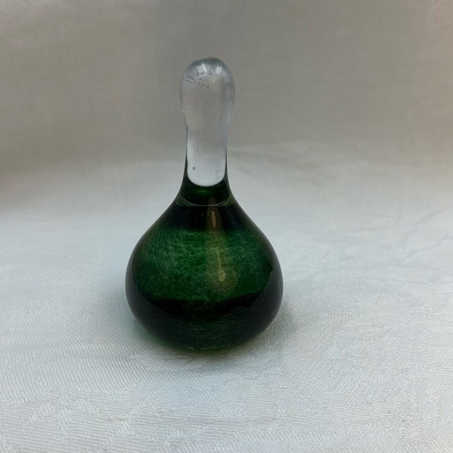 Emerald Green & Clear Teardrop Paperweight - Signed “AO Glass 2014” RARE