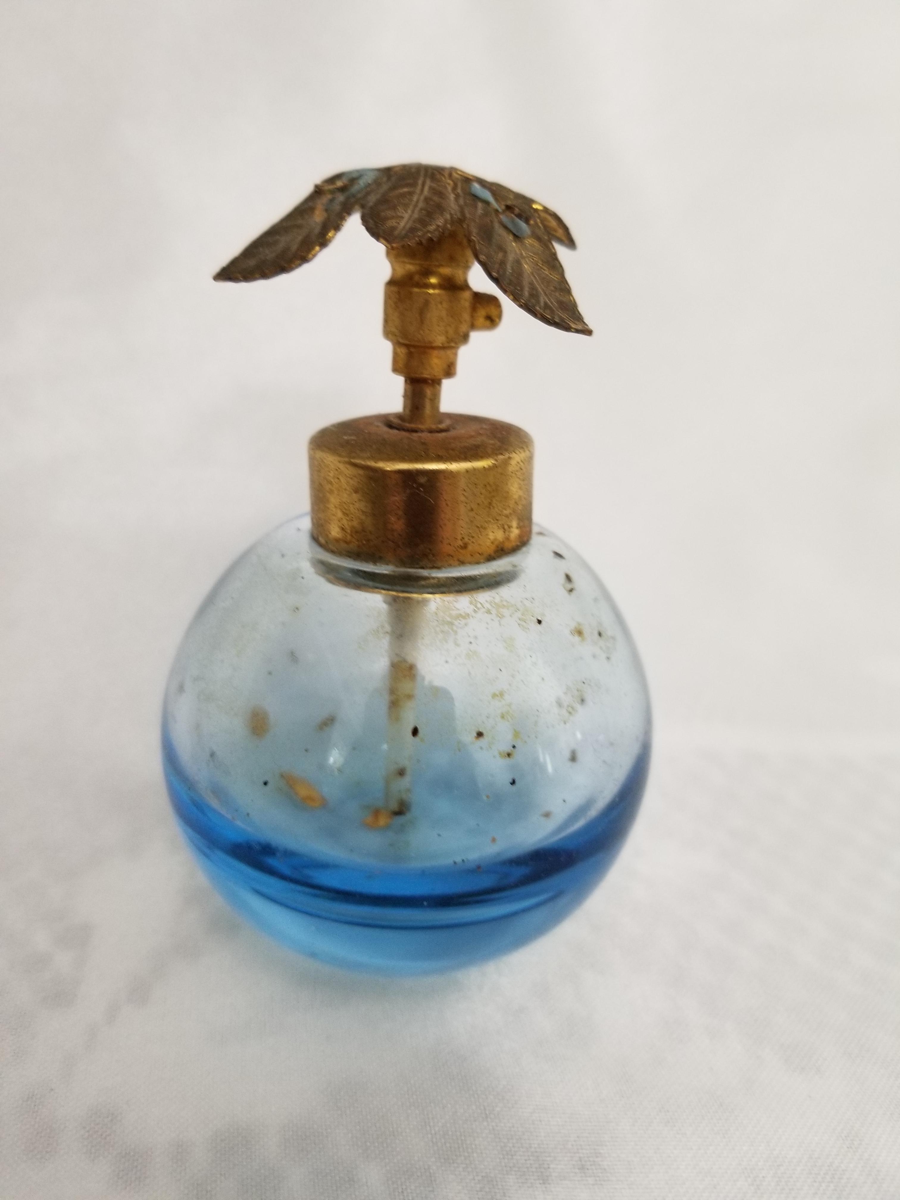 #100 DeVilbiss Blue Glass Ball Flower Top Perfume Atomizer