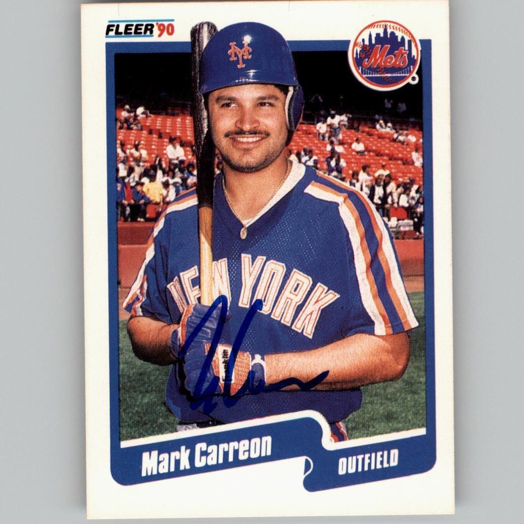 Mark Carreon Signed New York Mets 1990 Fleer Baseball Card #198