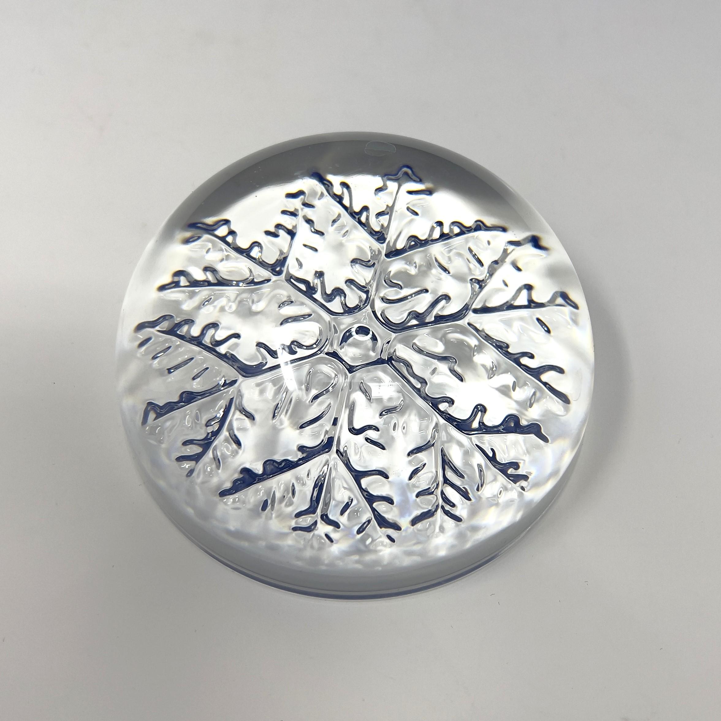 Vintage Clear Glass Debossed Snowflake Dome Paperweight, 3.5" Diameter