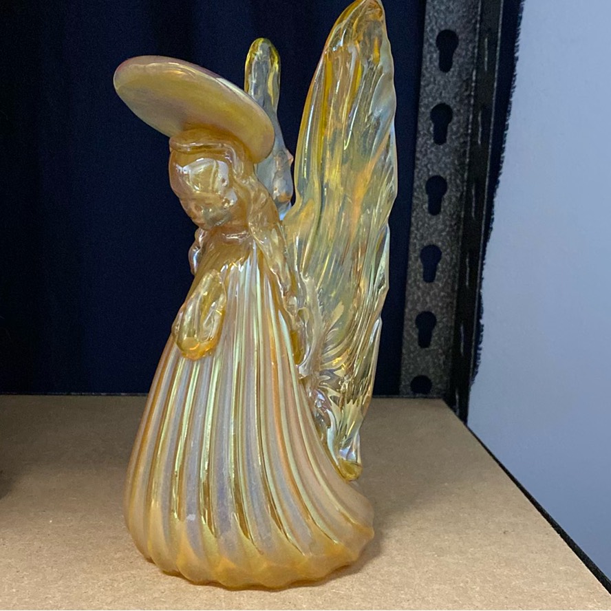 Rossi Glass Canada Angel Figurine Heavy Iridescent Amber