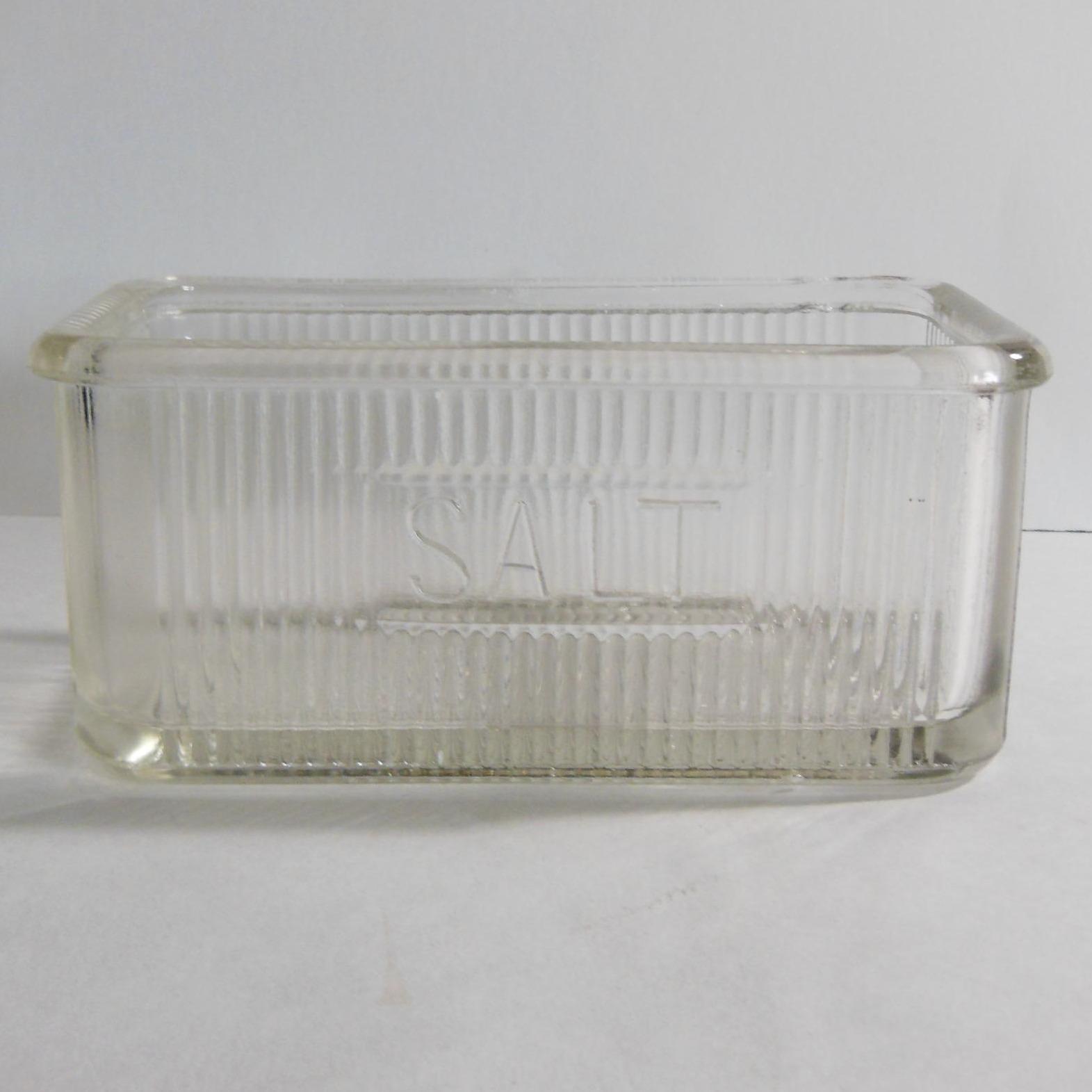 Vintage 1950's Clear Ribbed Glass Hoosier Cabinet SALT BOX