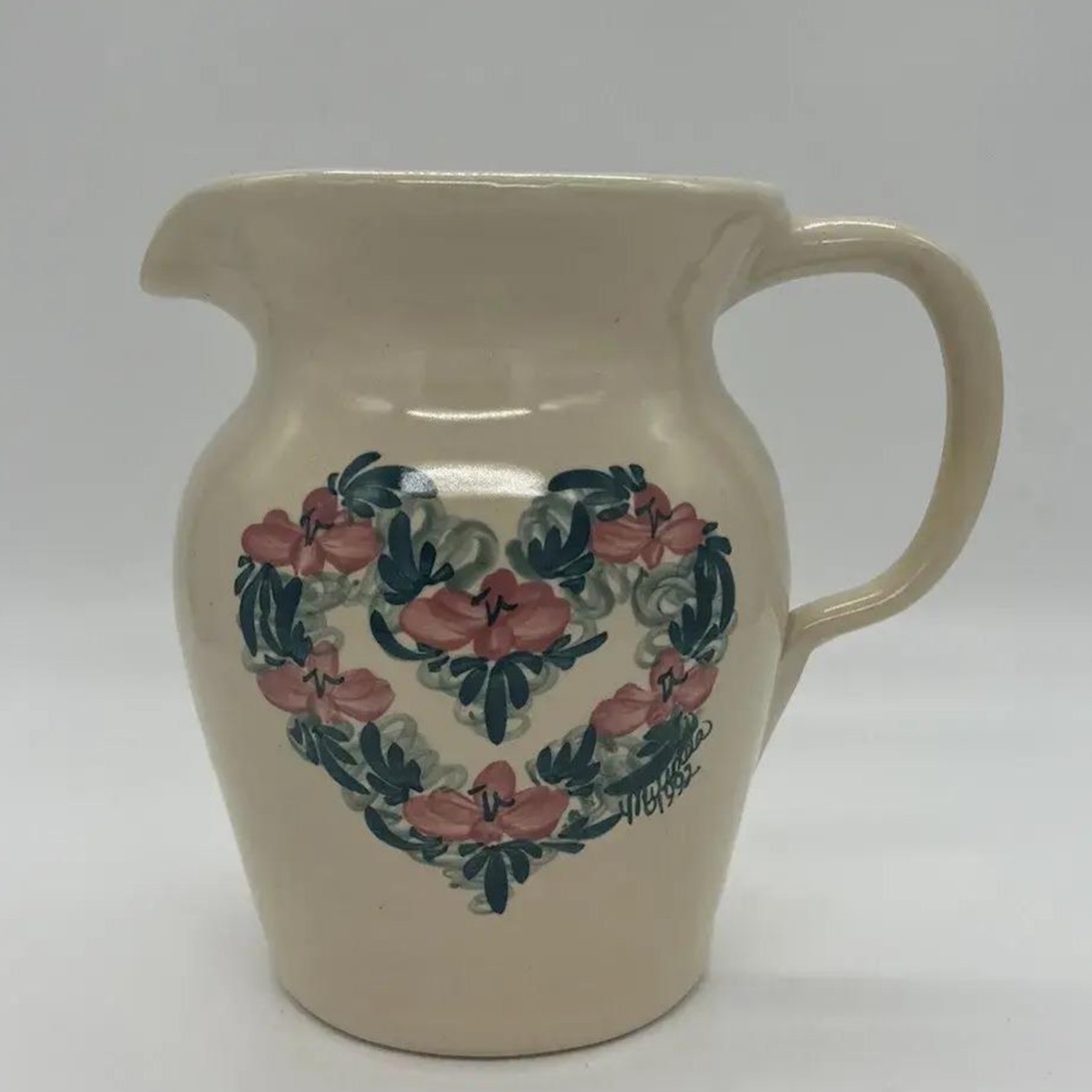 Vintage 1992 Ellis Prod Pottery Marshall TX Pink Flowers Floral Heart ...