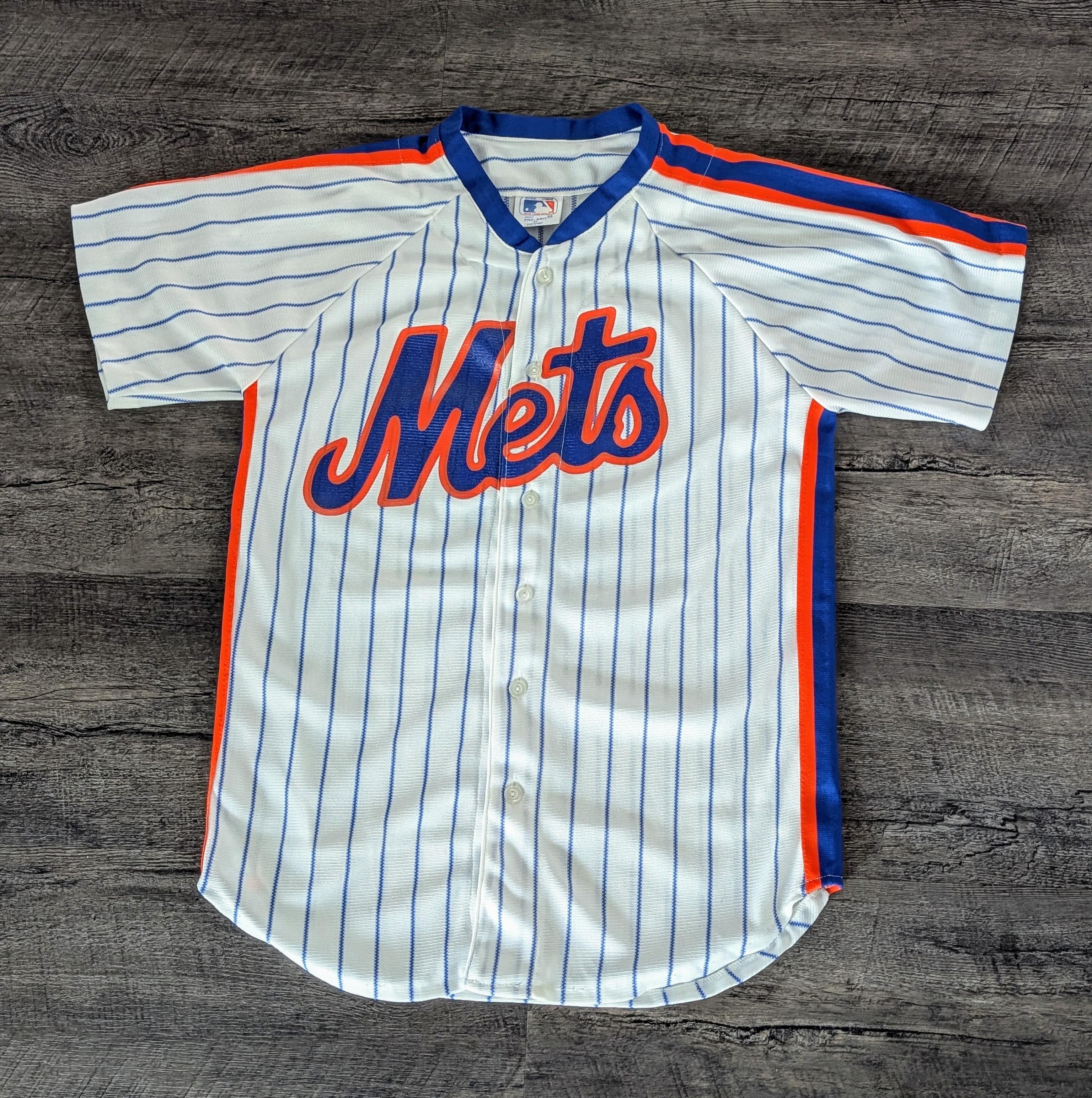 New York Mets Vintage 1980s White Pinstripe Button Up Jersey Size Adult ...